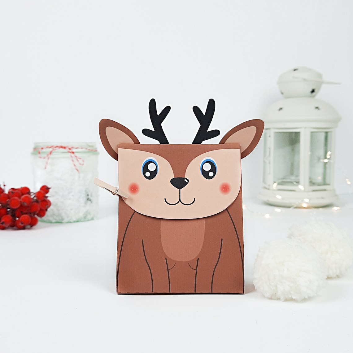 Reindeer Gift Box Printable Favor Box Christmas Template to - Etsy