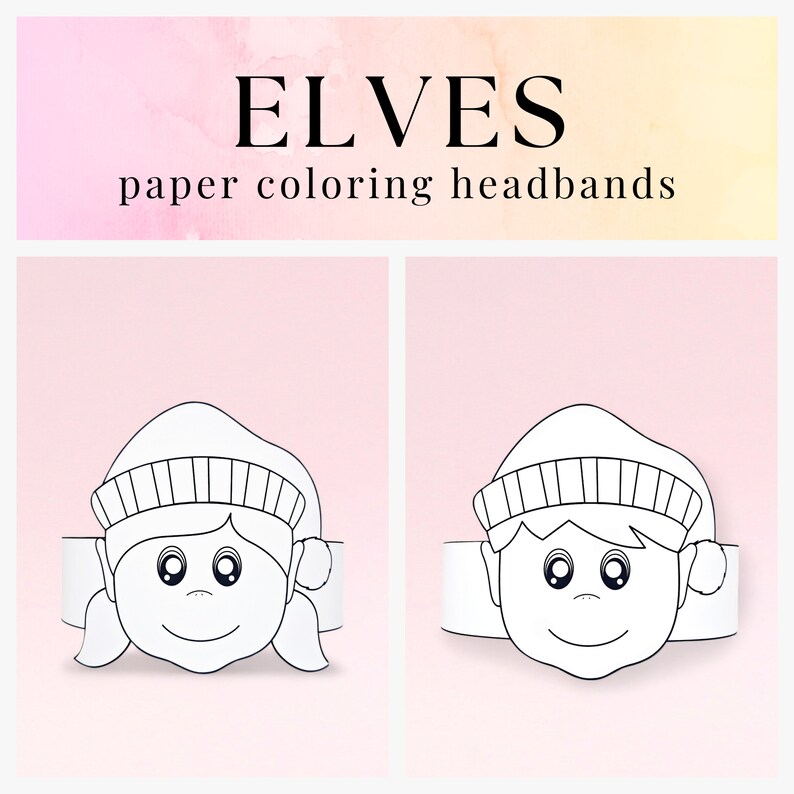 2 Elves Paper Coloring Crowns,elves Paper Hats for Kids,instant ...
