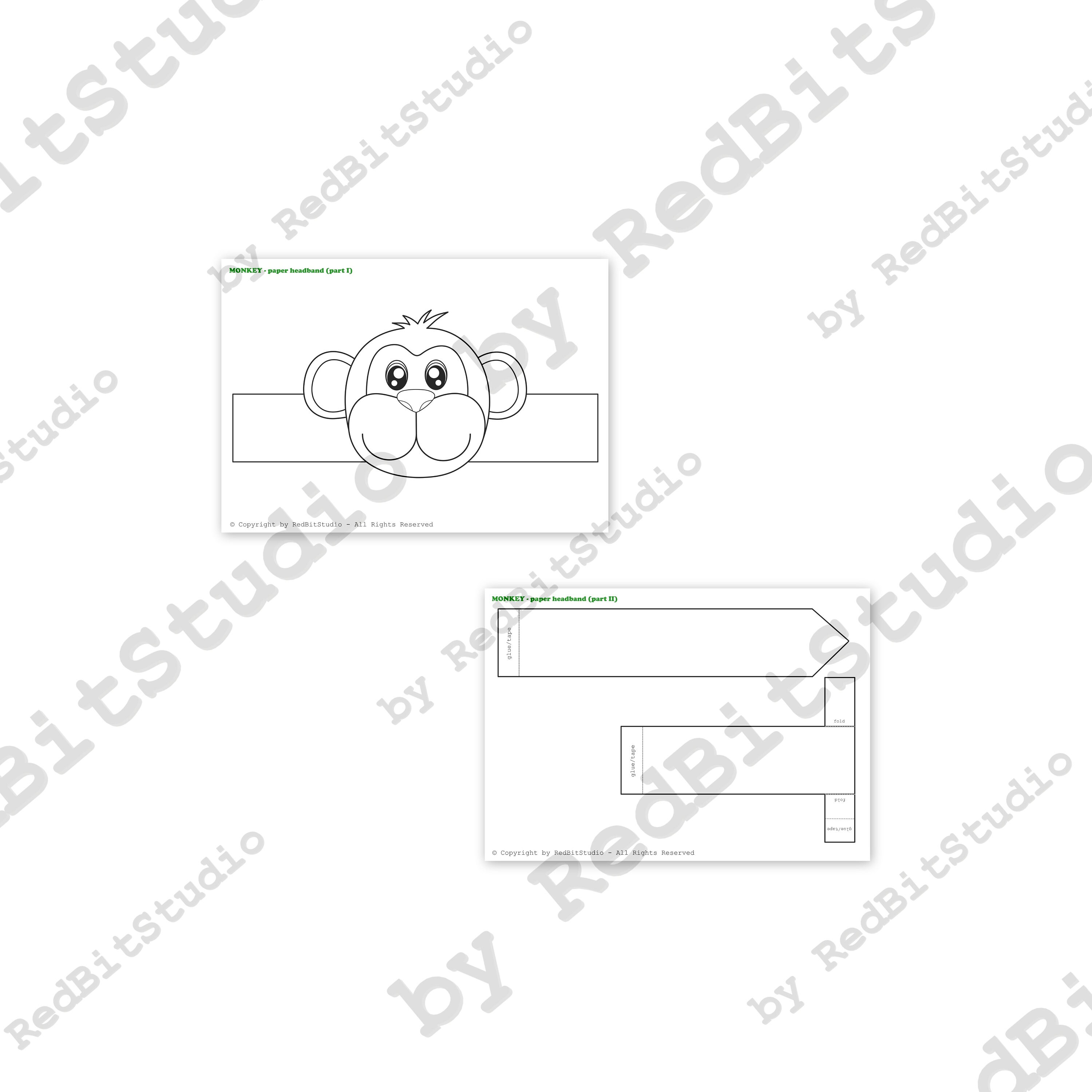 Monkey Paper Coloring Crown, Animal Paper Hat for Kids, Instant ...