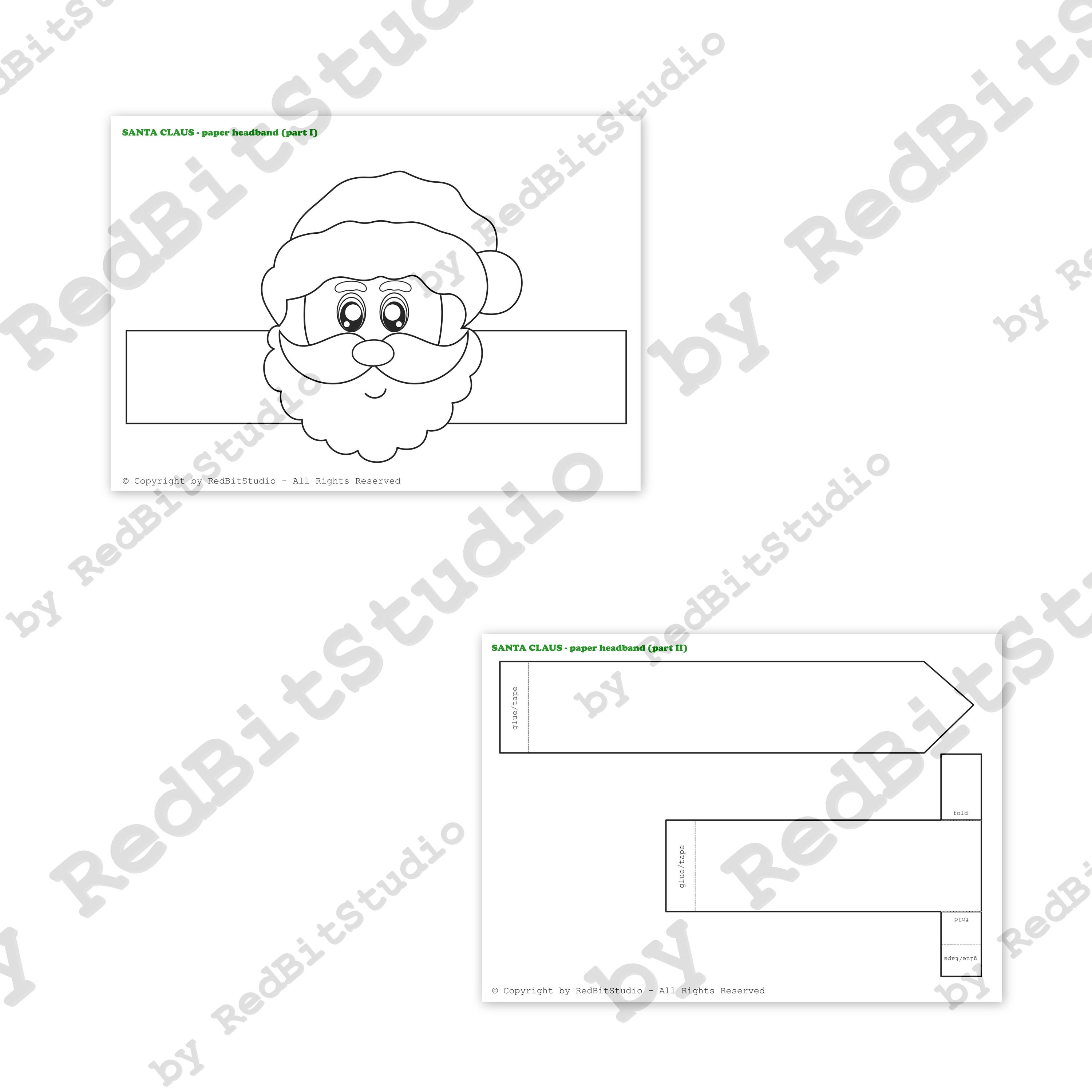 Santa Claus Paper Coloring Crown, Christmas Paper Hat for Kids, Instant ...