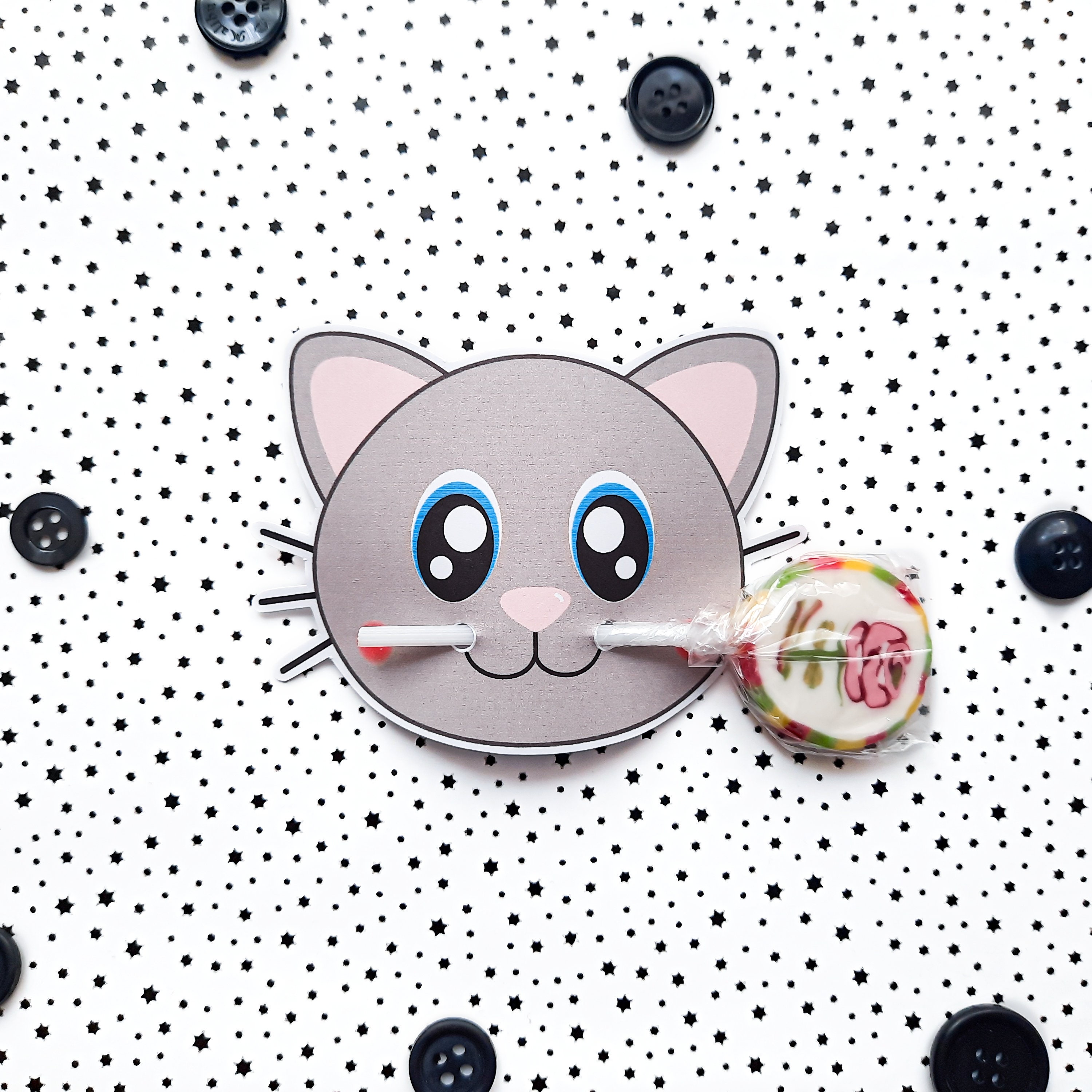 Cat Lollipop, Instant Download Lollipop Holder, Digital Party Sucker ...