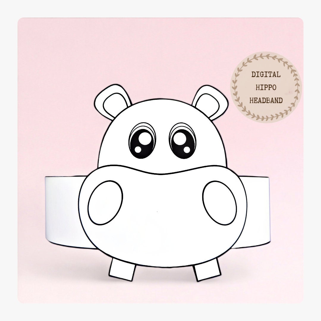 Hippo Paper Coloring Crown, Animal Paper Hat for Kids, Instant Download ...