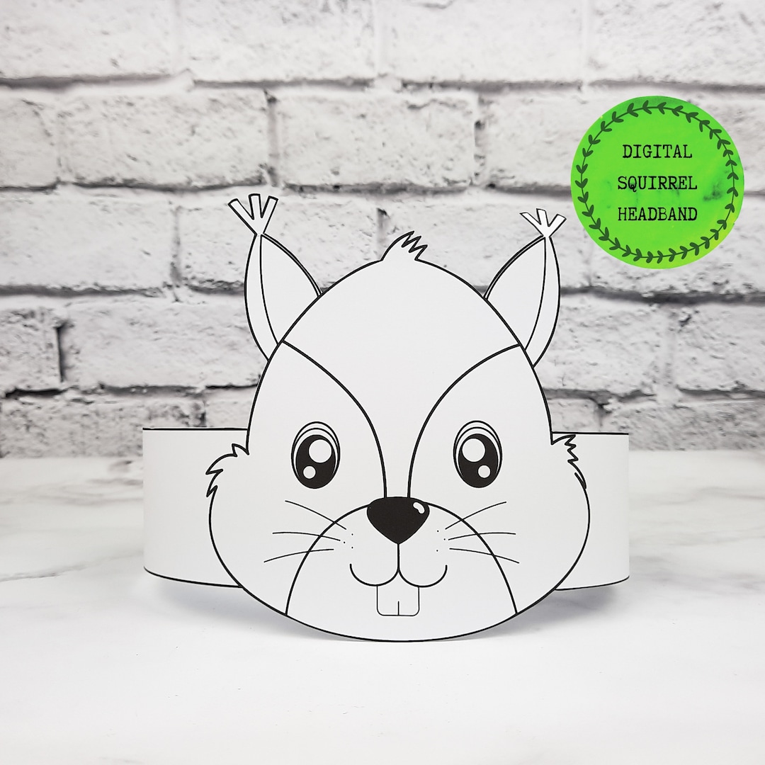 Squirrel Paper Coloring Crown, Animal Paper Hat for Kids, Instant ...