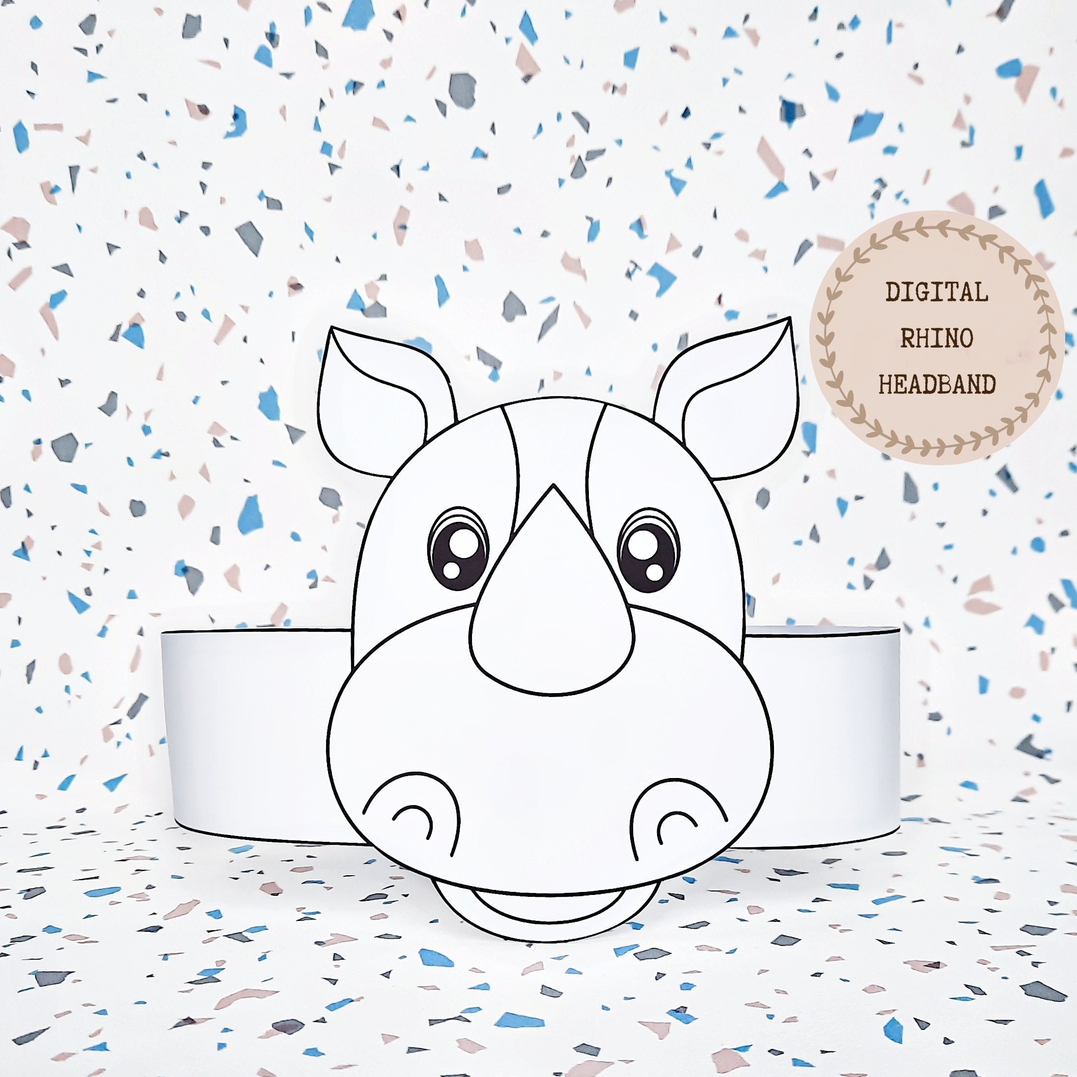Rhino Paper Coloring Crown, Animal Paper Hat for Kids, Instant Download ...