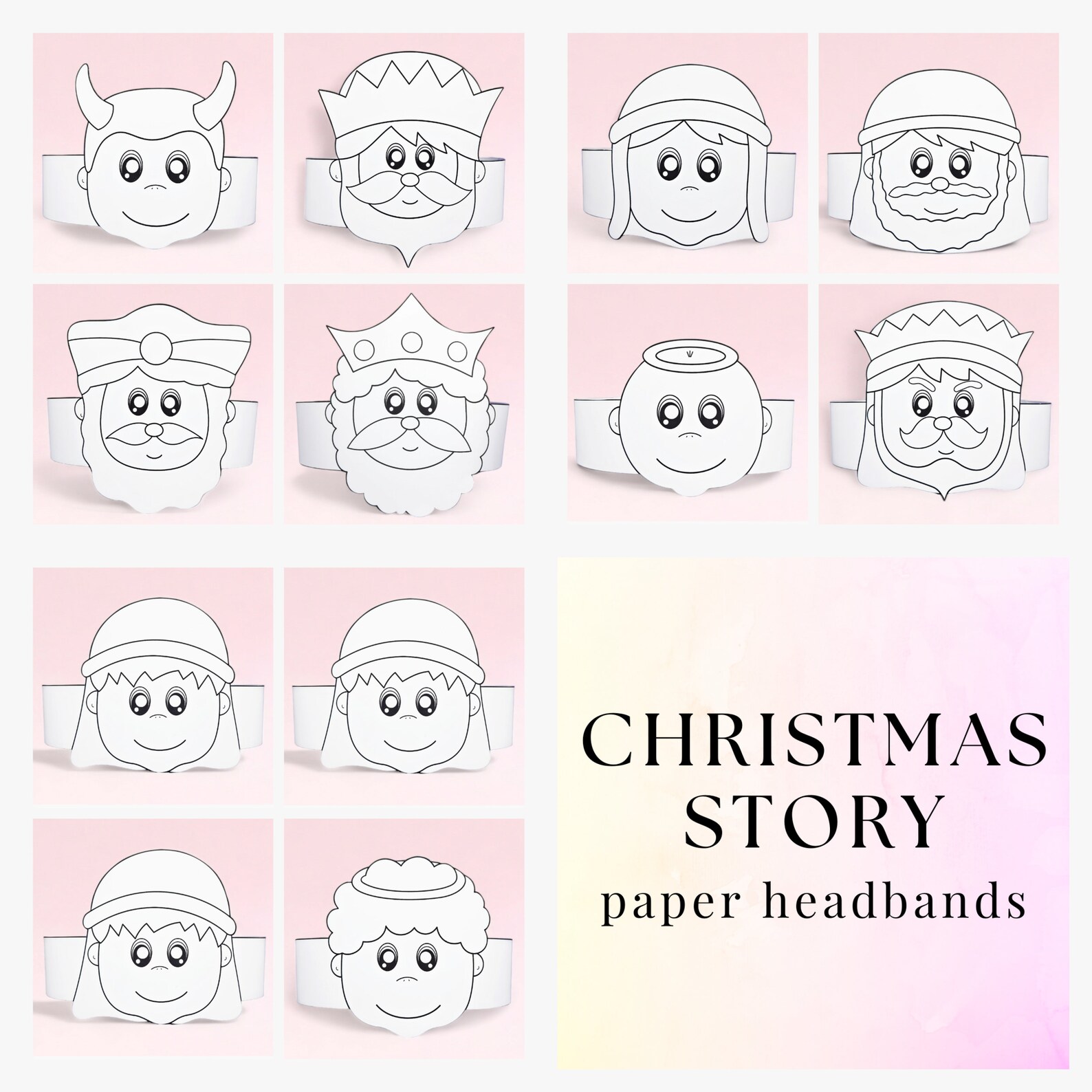 Christmas Story Paper Coloring Crowns, Christmas Paper Hats for Kids ...