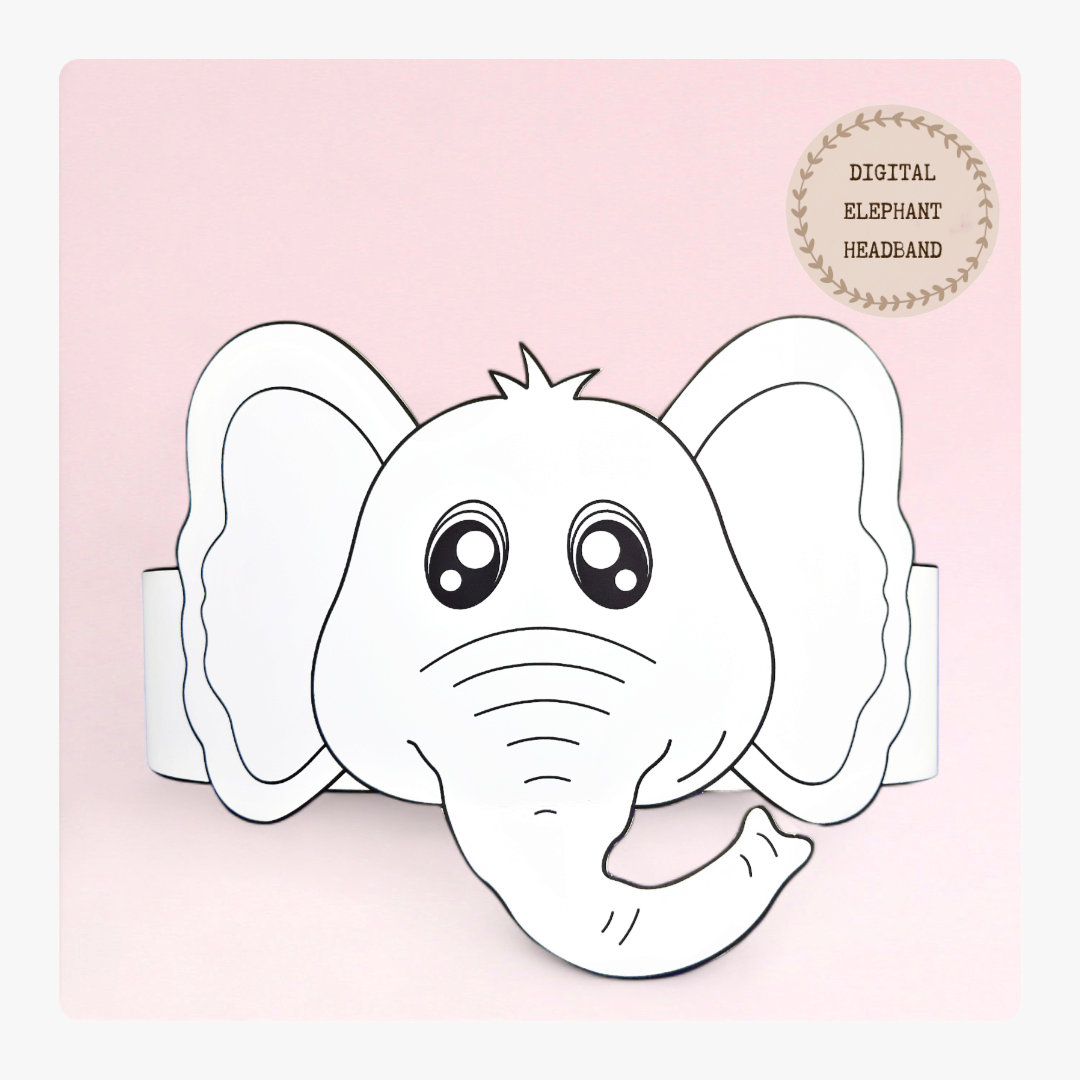 Elephant paper coloring crown, Animal paper hat for kids, instant ...