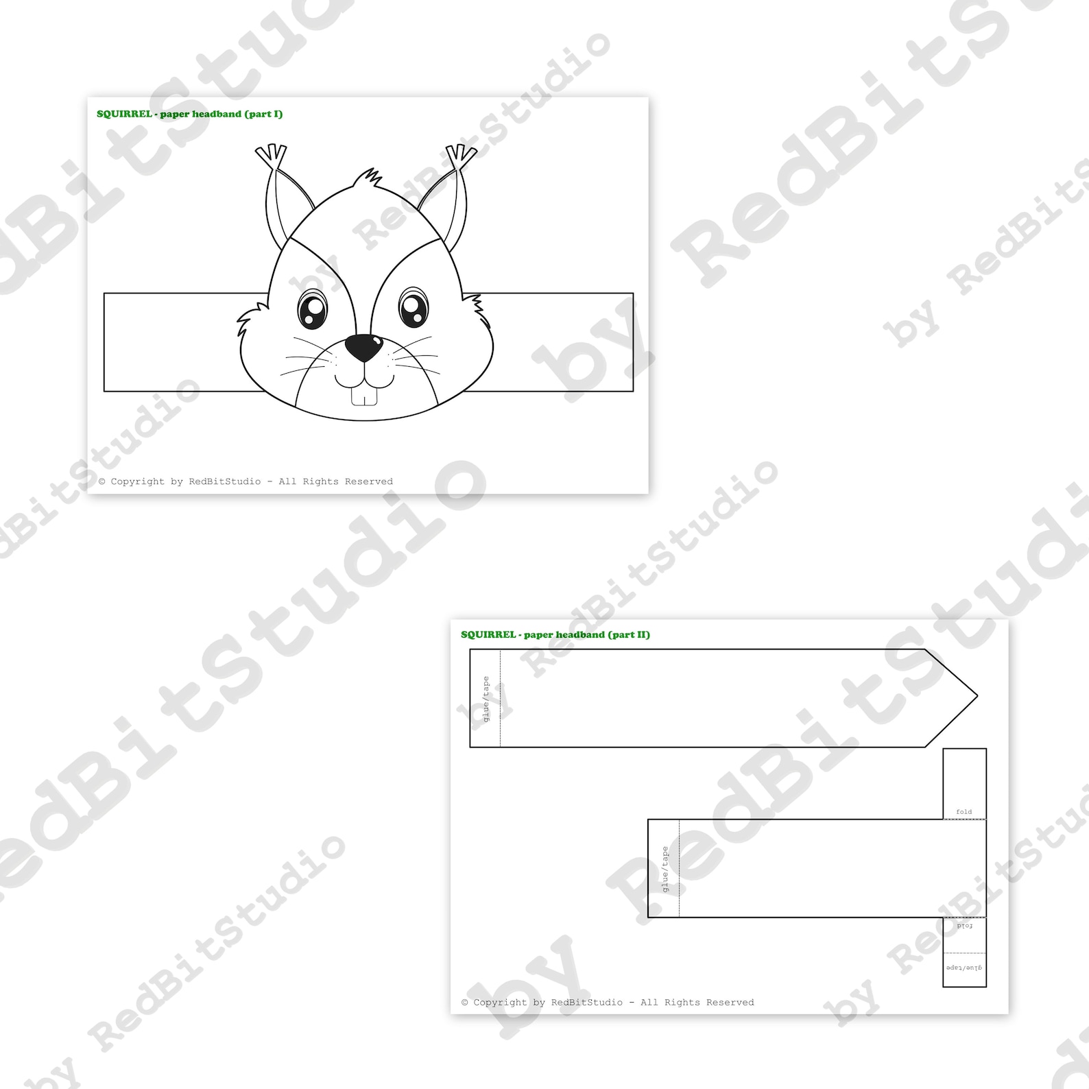 Squirrel Paper Coloring Crown, Animal Paper Hat for Kids, Instant ...