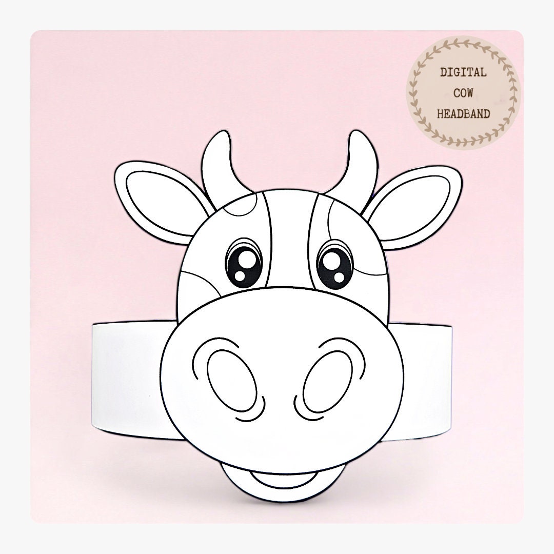 Cow Paper Coloring Crown, Animal Paper Hat for Kids, Instant Download ...
