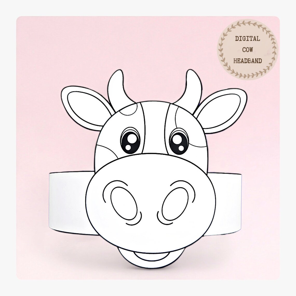Cow Paper Coloring Crown, Animal Paper Hat for Kids, Instant Download ...