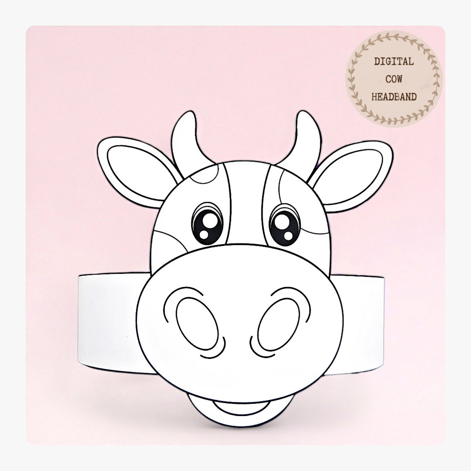 Cow Paper Coloring Crown, Animal Paper Hat for Kids, Instant Download ...