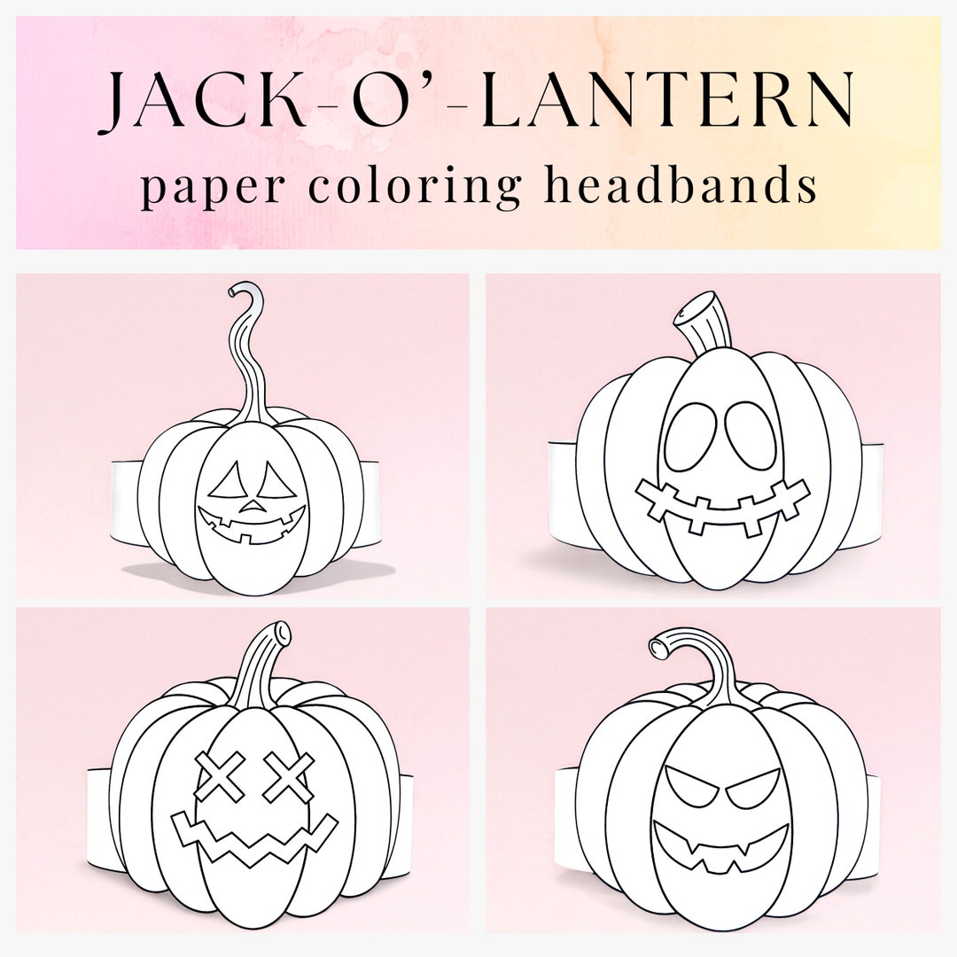 4 Jack-o'-lantern Paper Coloring Crowns,halloween Paper Hats for Kids ...