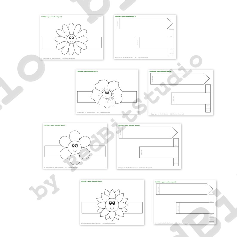 4 Flower Paper Coloring Crowns Flower Paper Hats for Kids - Etsy