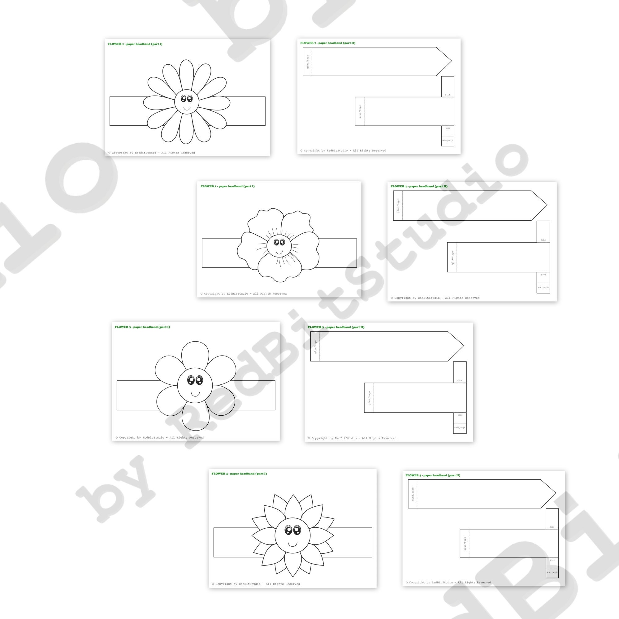 4 Flower Paper Coloring Crowns Flower Paper Hats for Kids - Etsy