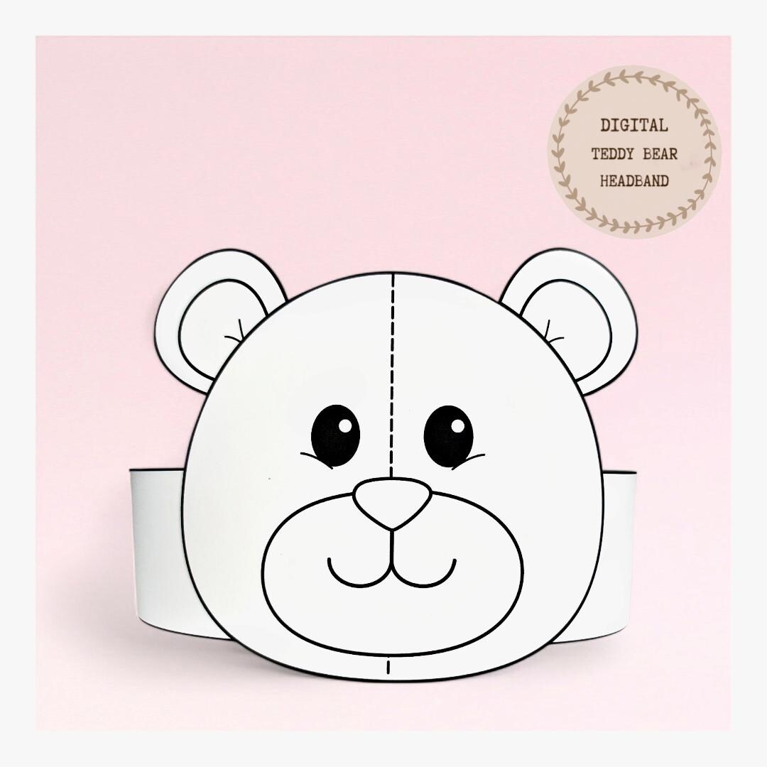 Teddy Bear Paper Coloring Crown,animal Paper Hat for Kids,instant ...