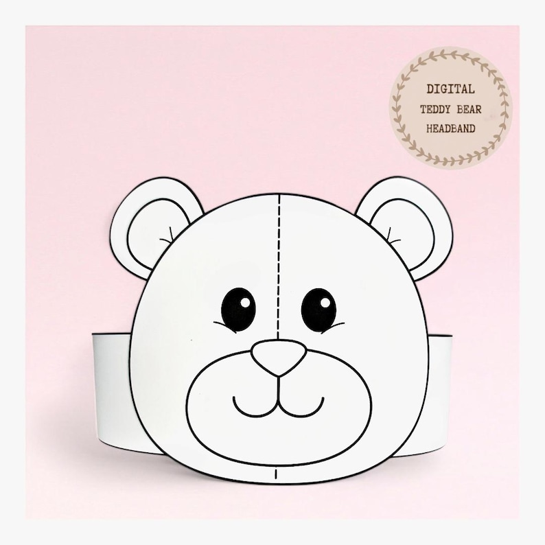 Teddy Bear Paper Coloring Crown,animal Paper Hat for Kids,instant ...