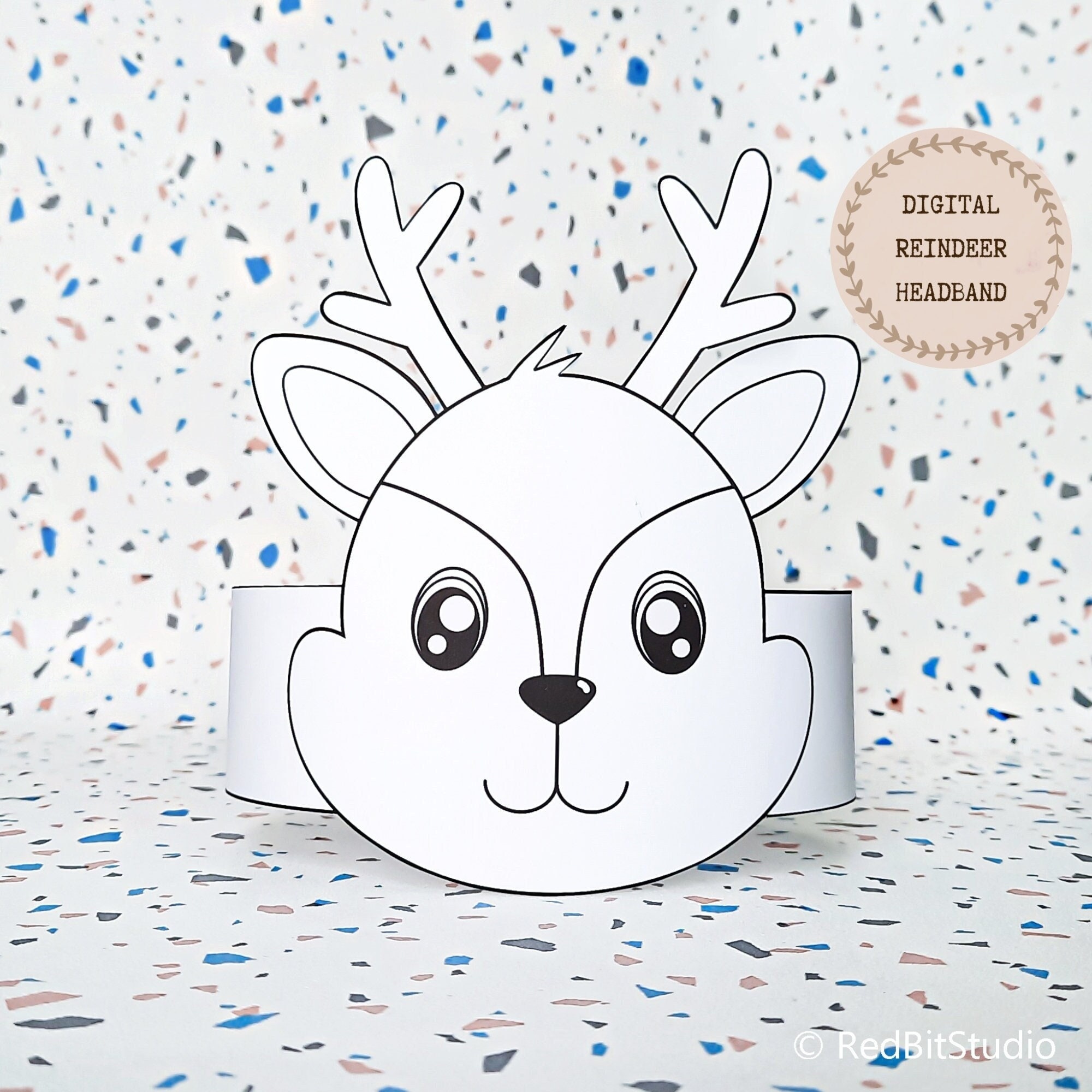 Reindeer Paper Coloring Crown, Animal Paper Hat for Kids, Instant ...