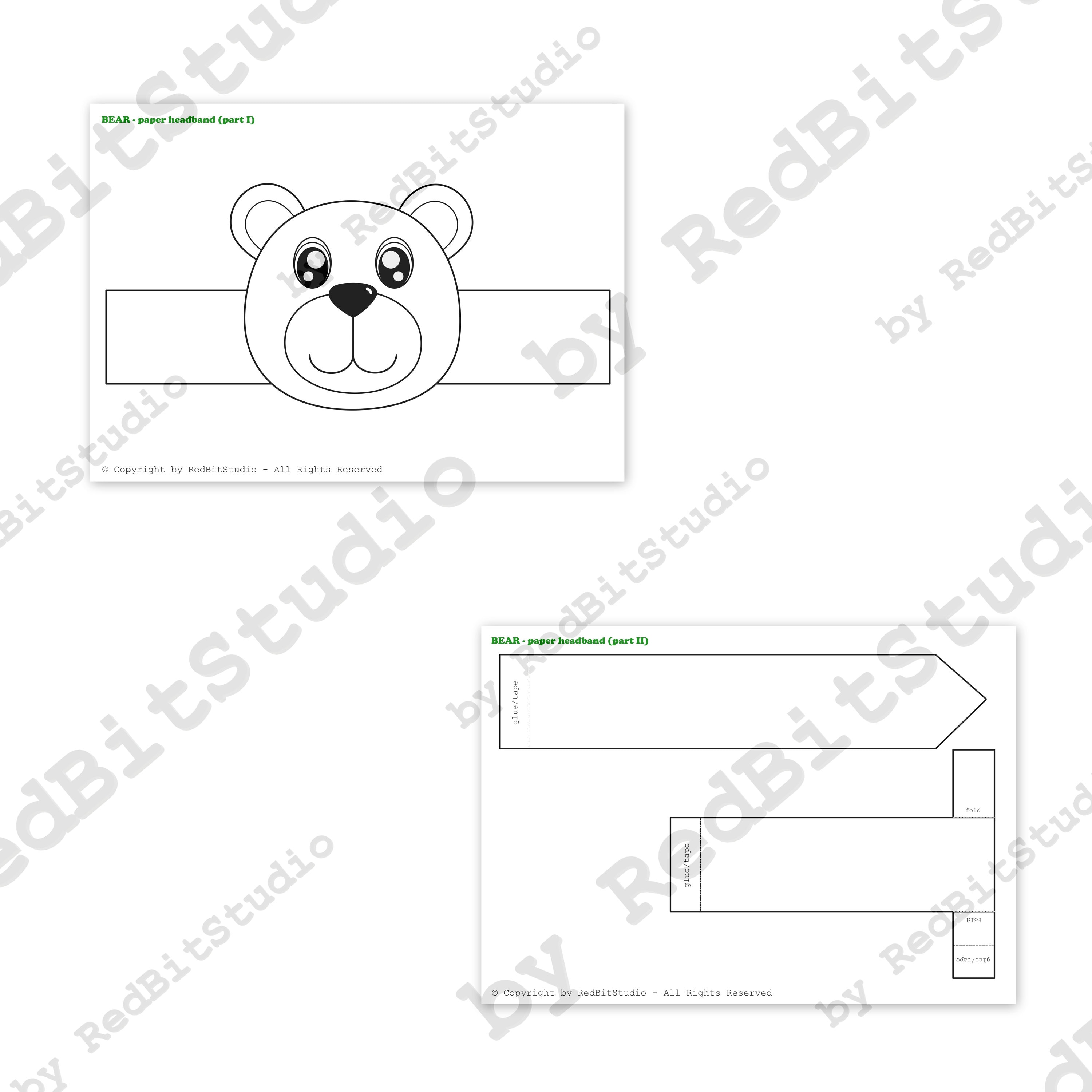 Bear Paper Coloring Crown, Animal Paper Hat for Kids, Instant Download ...