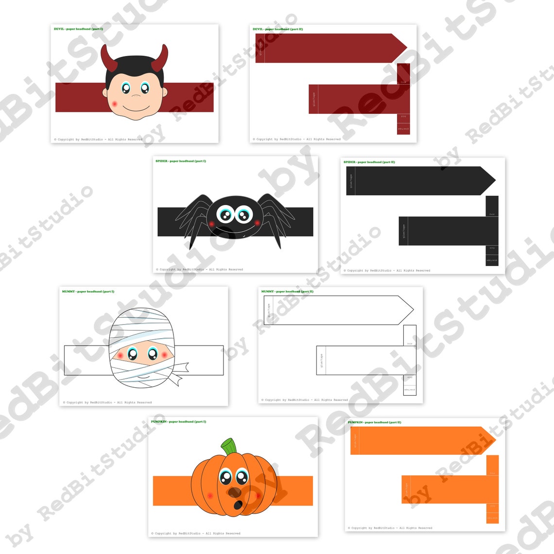 4 Halloween Paper Crowns, Paper Hats for Kids, Instant Download Paper ...