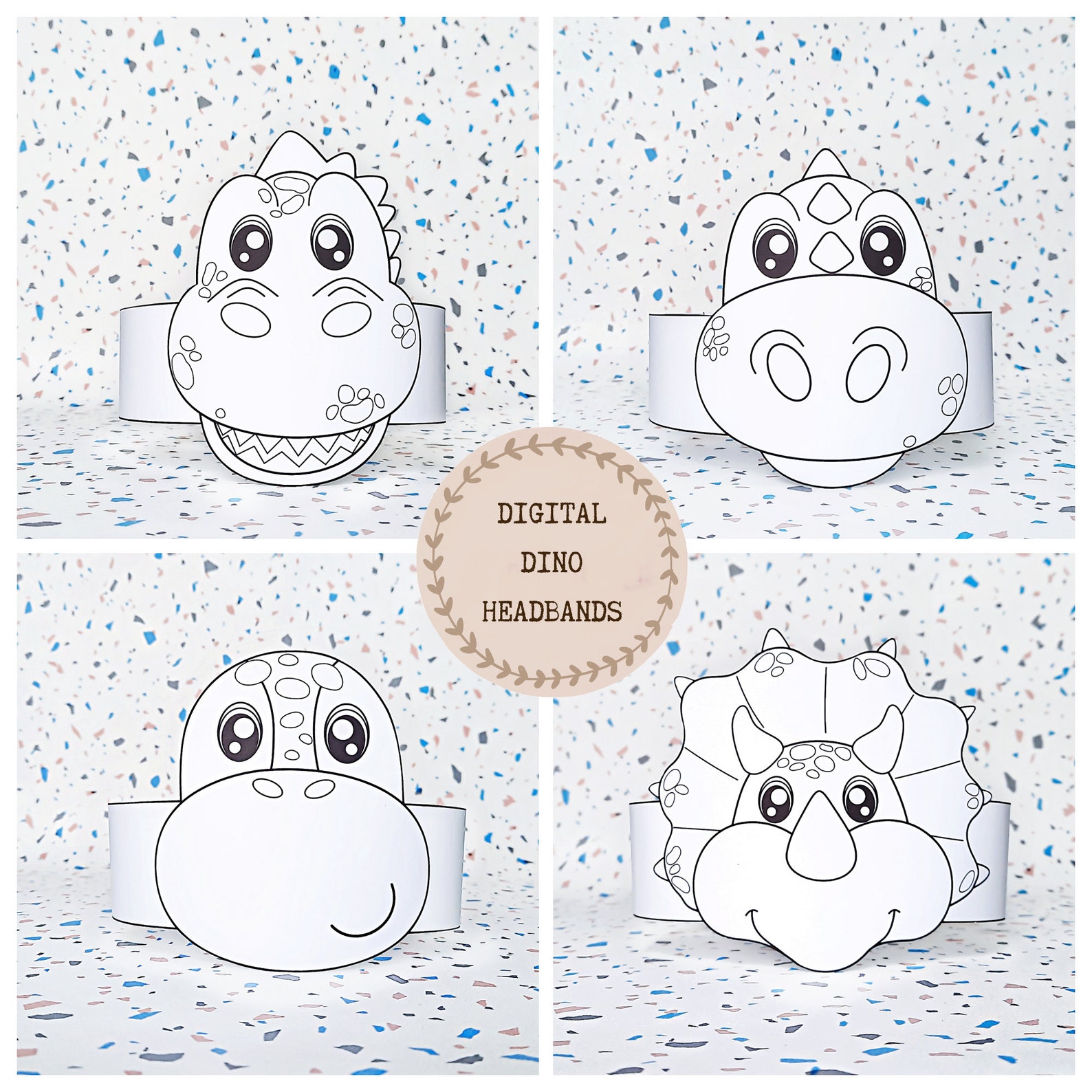 4 Dinosaur paper coloring crowns Dino paper hats for kids - Etsy España