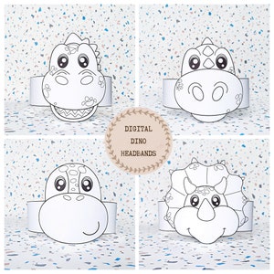 4 Dinosaur Paper Coloring Crowns, Dino Paper Hats for Kids, Instant ...