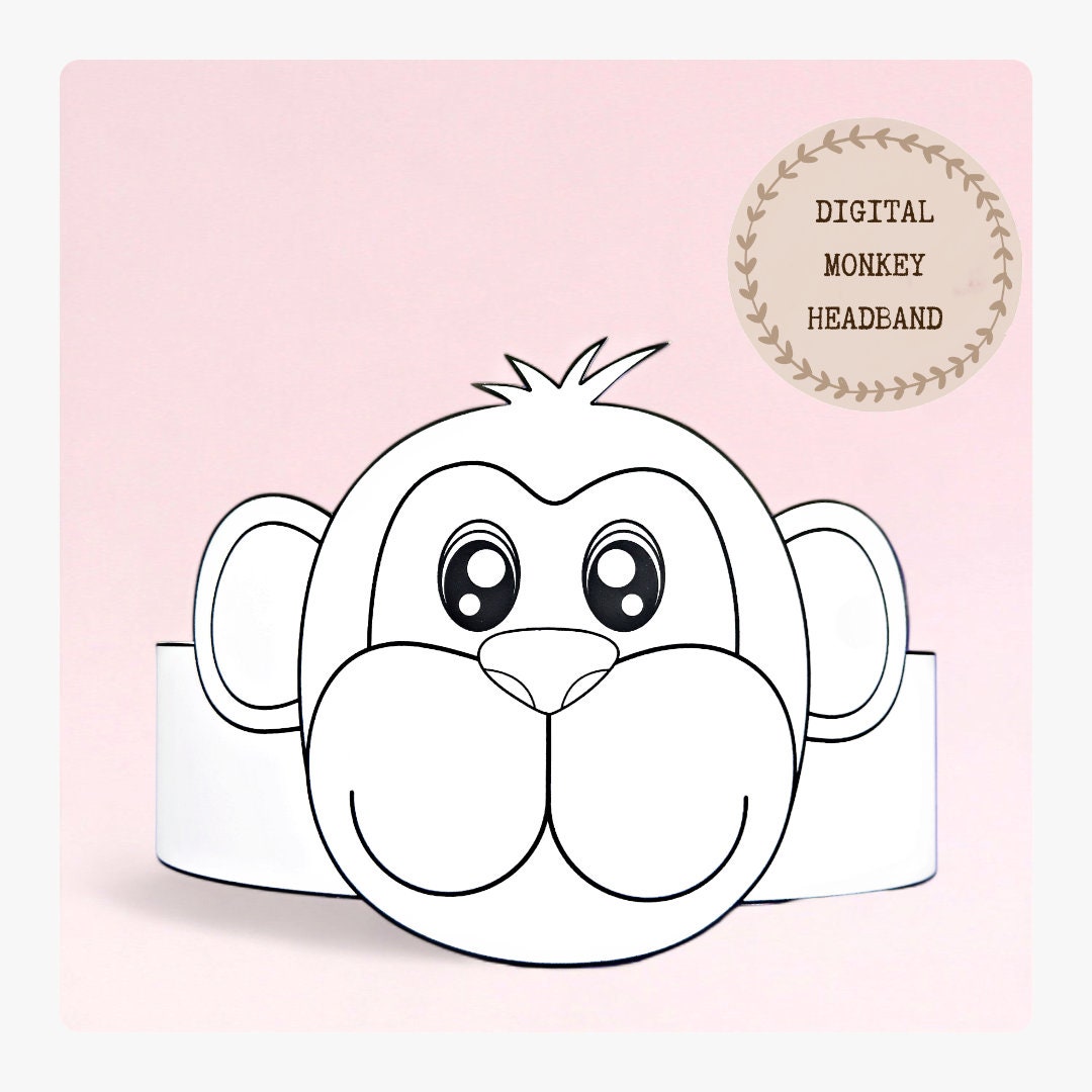 Monkey Paper Coloring Crown, Animal Paper Hat for Kids, Instant ...