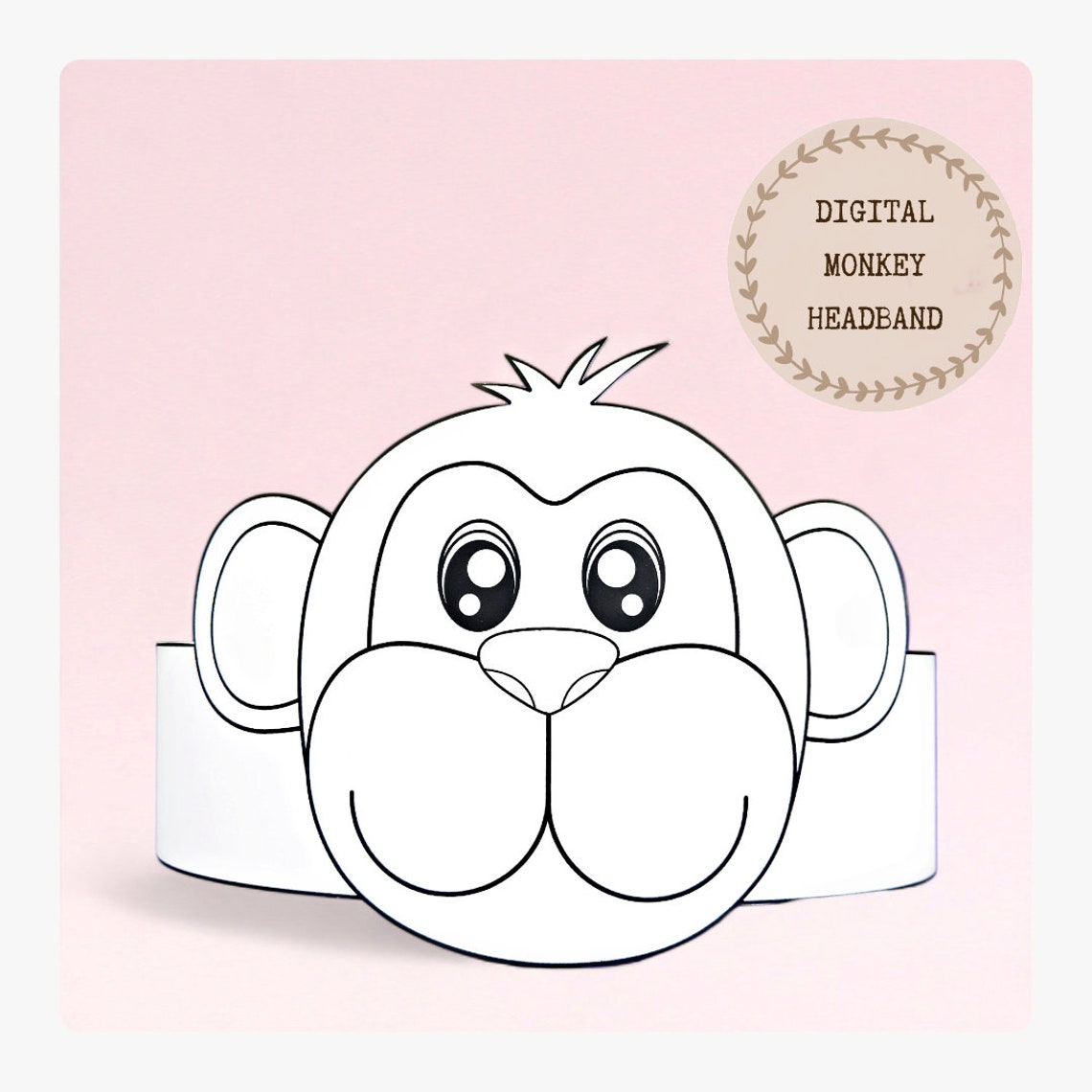 Monkey Paper Coloring Crown, Animal Paper Hat for Kids, Instant ...