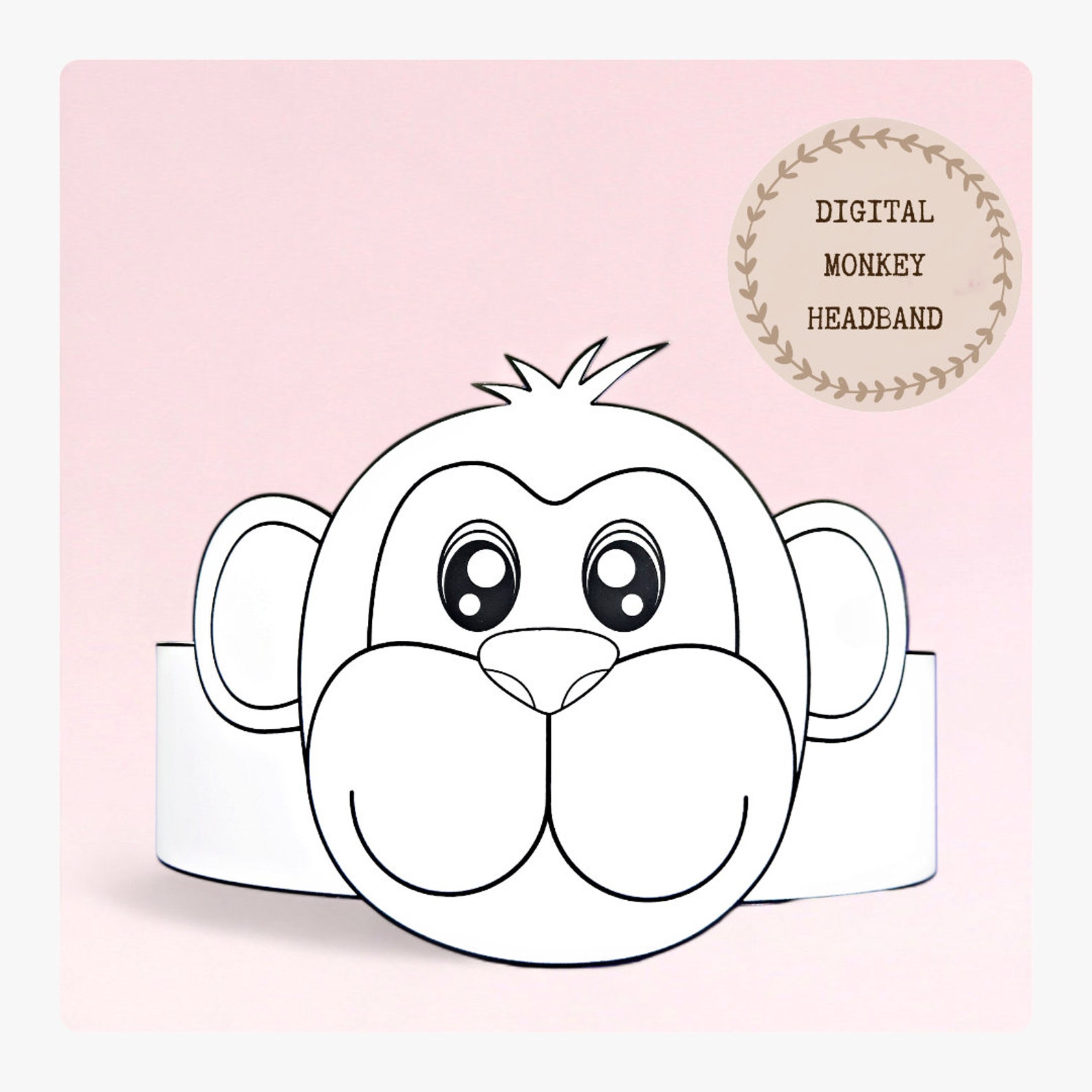 Monkey Paper Coloring Crown, Animal Paper Hat for Kids, Instant ...