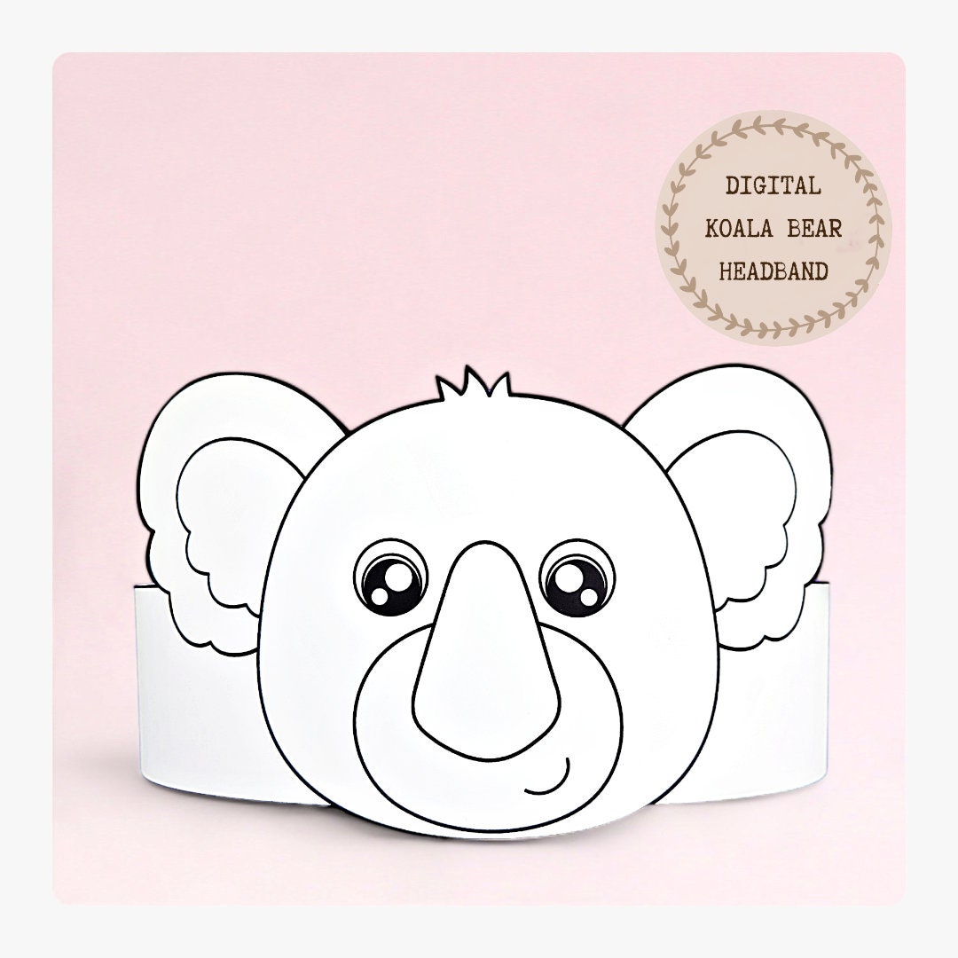 Koala Bear Paper Coloring Crown,animal Paper Hat for Kids,instant ...