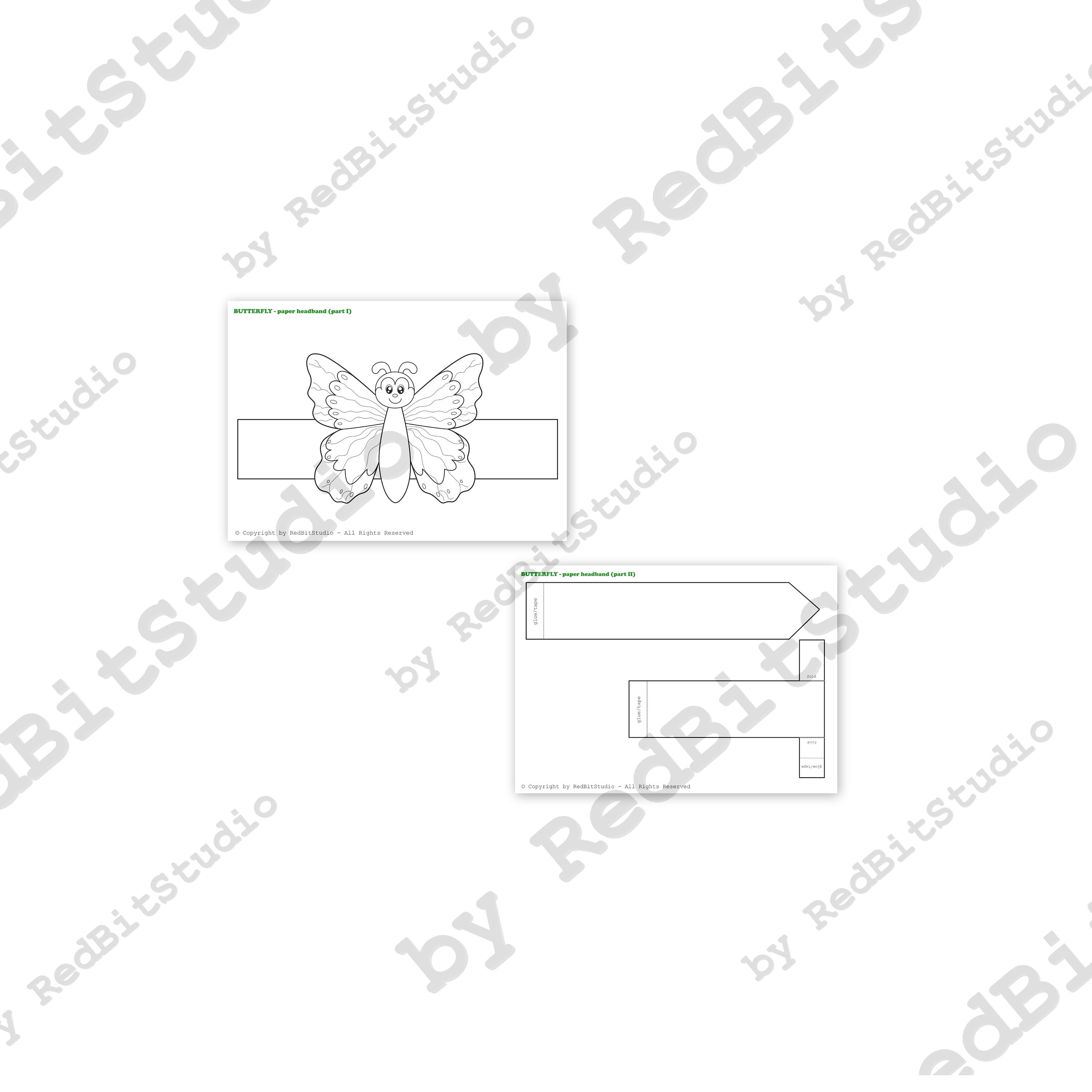 Butterfly Paper Coloring Crown, Bug Paper Hat for Kids, Instant ...