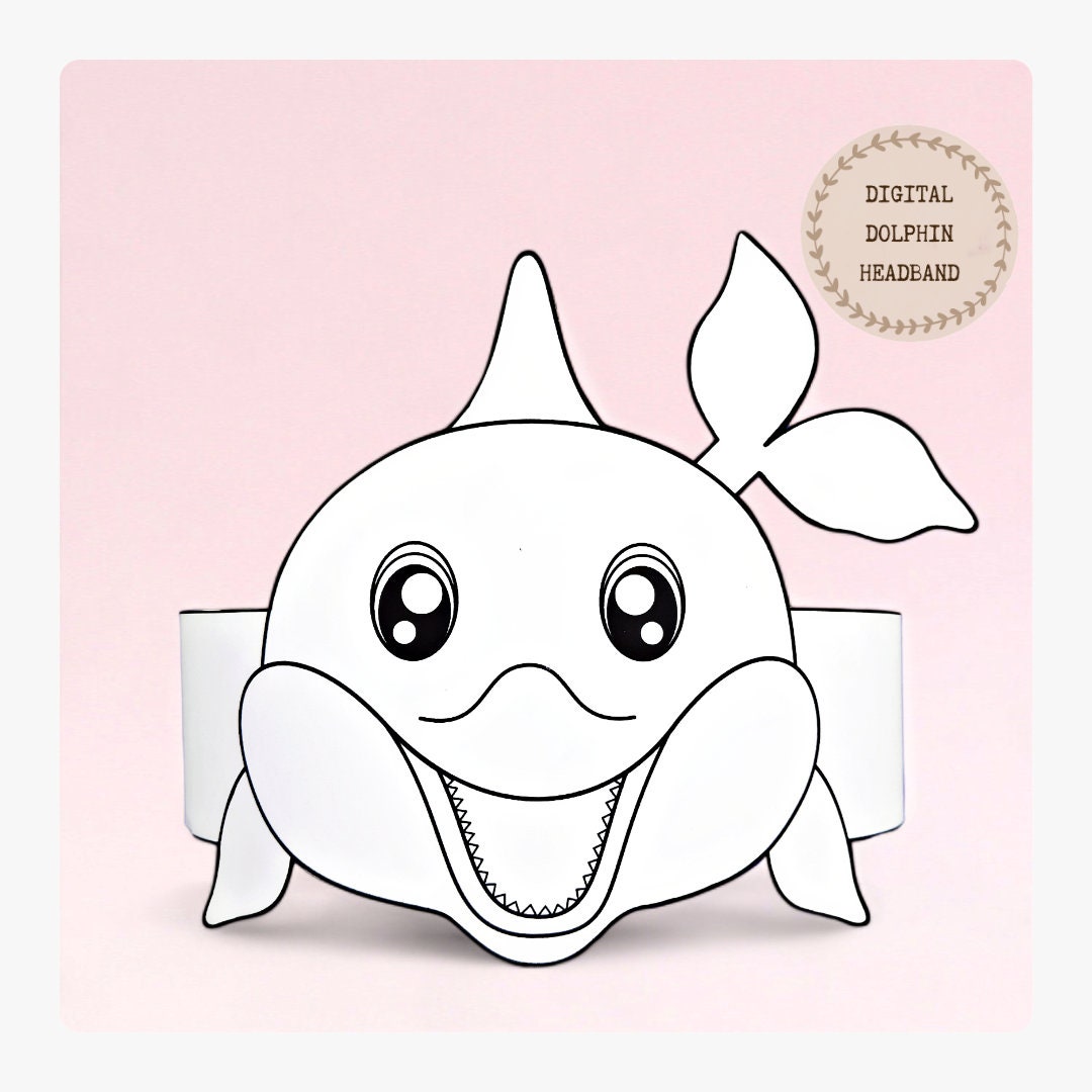 Dolphin Paper Coloring Crown, Animal Paper Hat for Kids, Instant ...