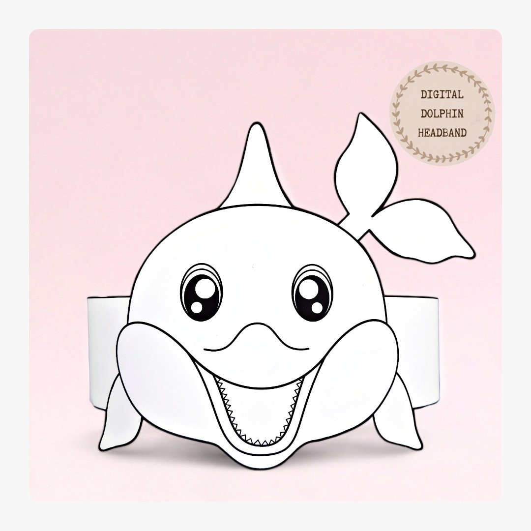 Dolphin Paper Coloring Crown, Animal Paper Hat for Kids, Instant ...