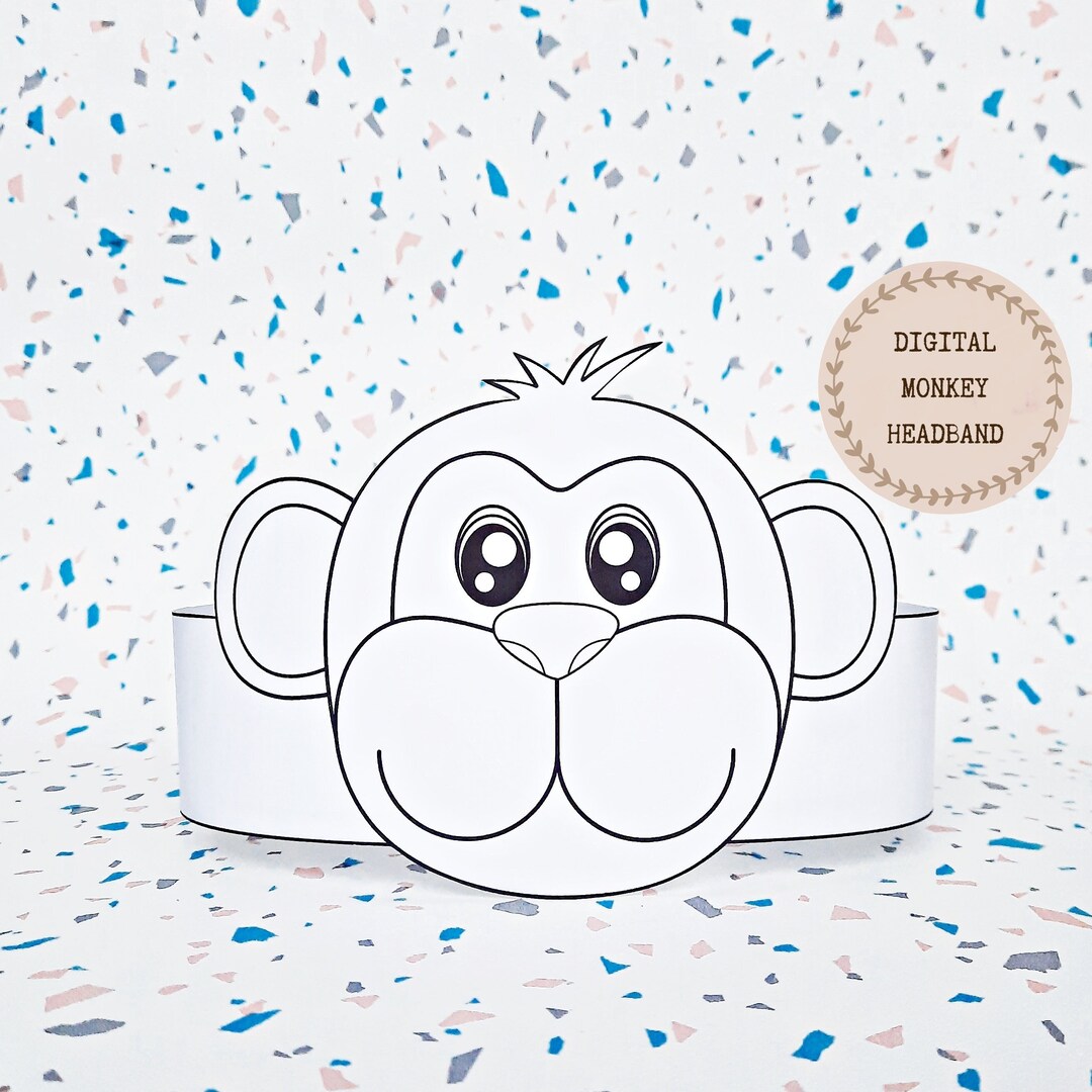Monkey Paper Coloring Crown, Animal Paper Hat for Kids, Instant ...