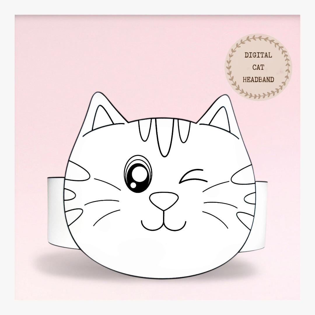 Cat Paper Coloring Crown,animal Paper Hat for Kids,instant Download ...