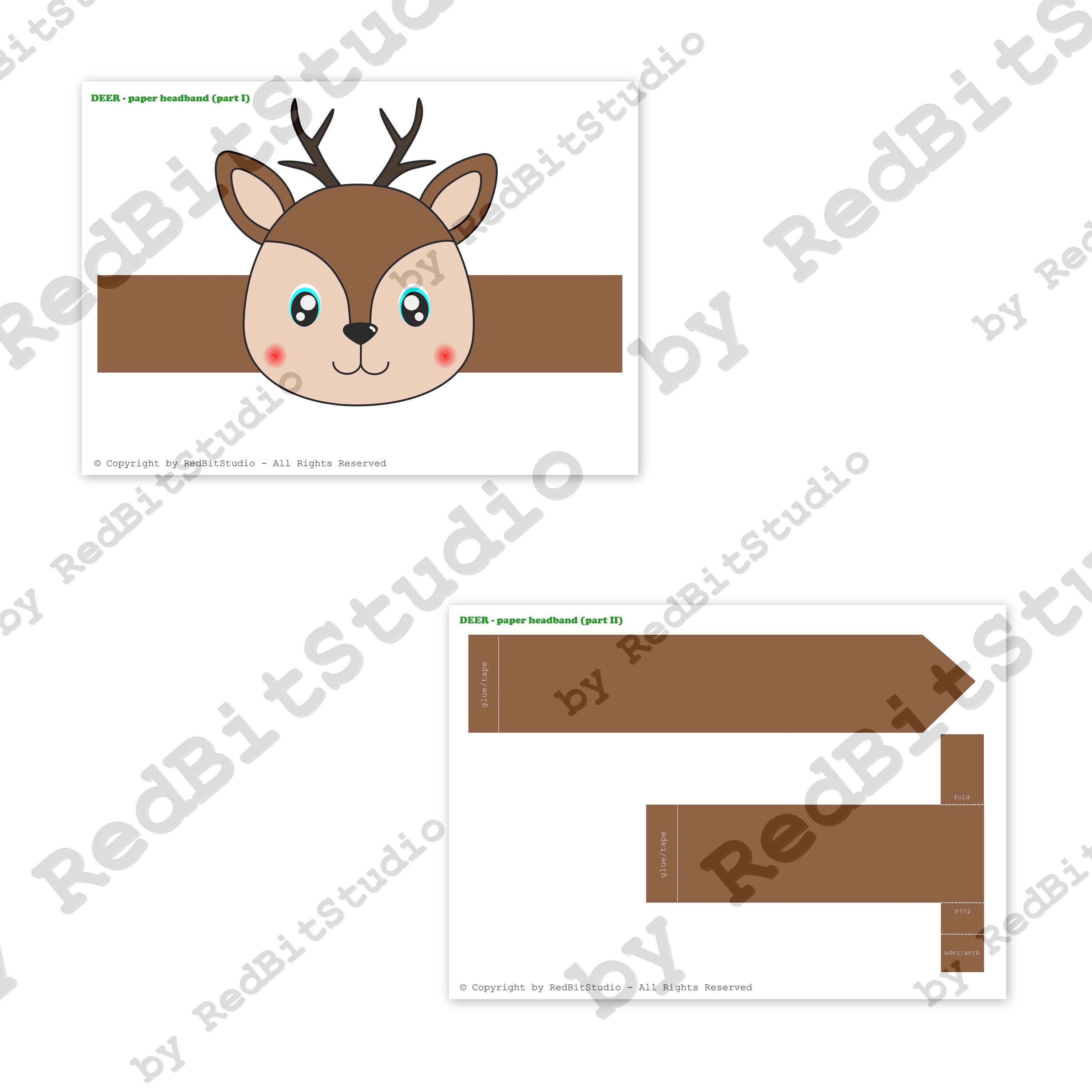 Deer Paper Crown, Animal Paper Hat for Kids, Instant Download Paper ...
