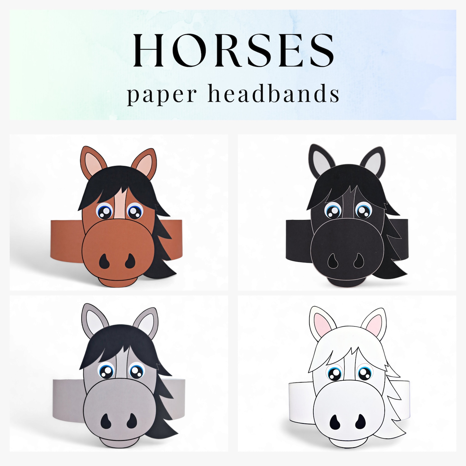 4 Horses Paper Crowns, Horses Paper Hats for Kids, Instant Download ...