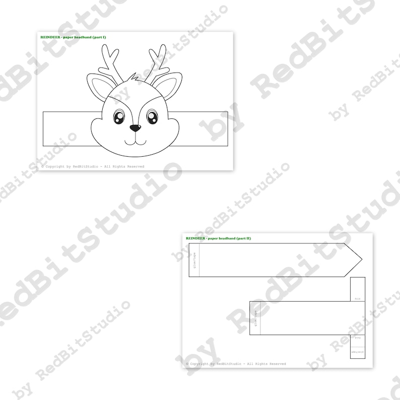 Reindeer Paper Coloring Crown, Animal Paper Hat for Kids, Instant ...