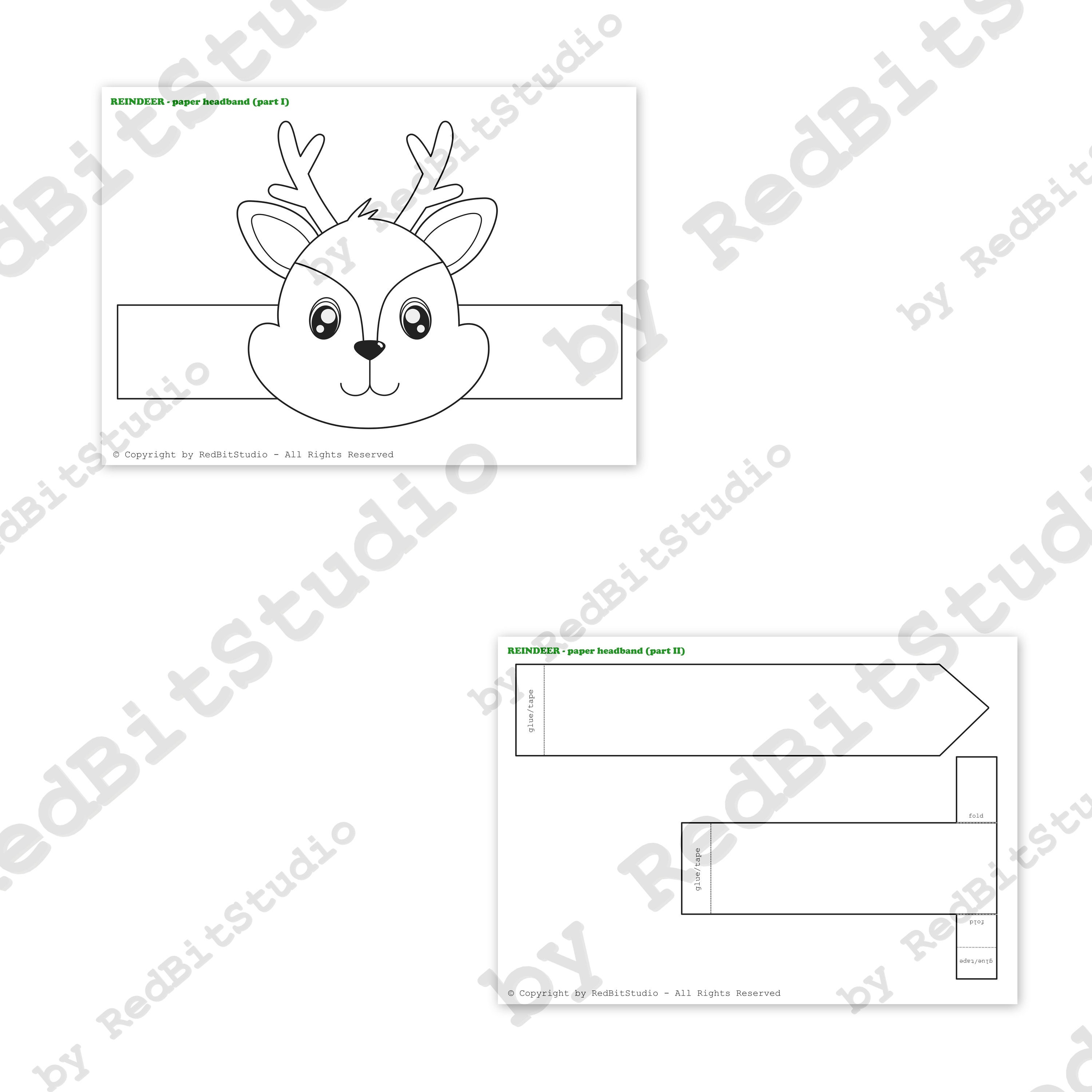 Reindeer Paper Coloring Crown, Animal Paper Hat for Kids, Instant ...