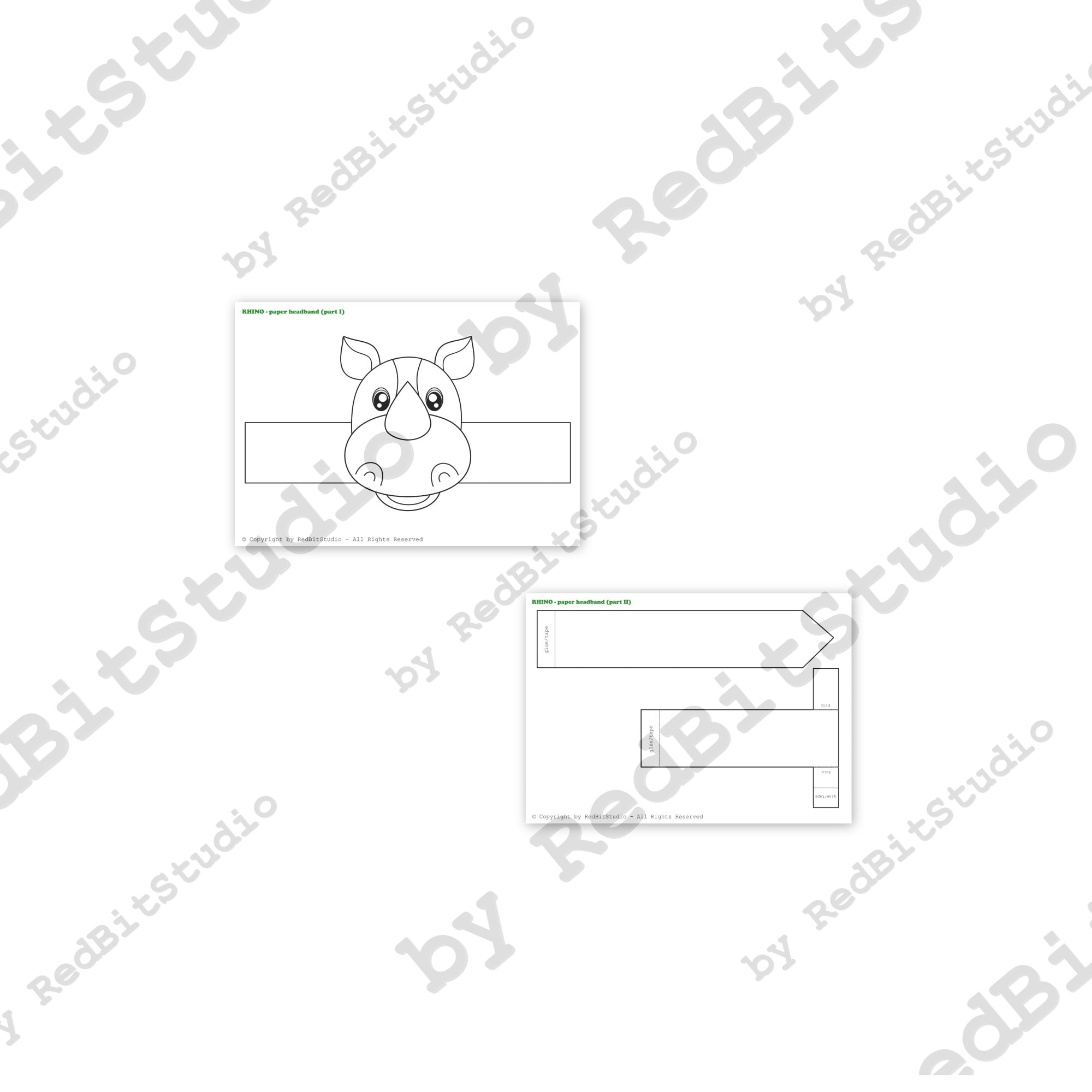 Rhino Paper Coloring Crown, Animal Paper Hat for Kids, Instant Download ...