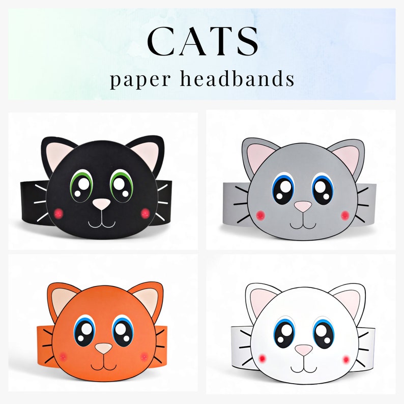 4 Cats Paper Crowns, Cats Paper Hats for Kids, Instant Download Paper ...