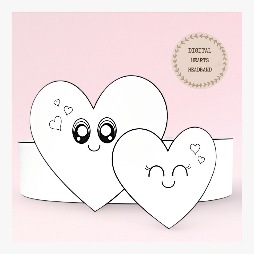 Hearts Paper Coloring Crown,valentine's Day Hat for Kids,instant ...