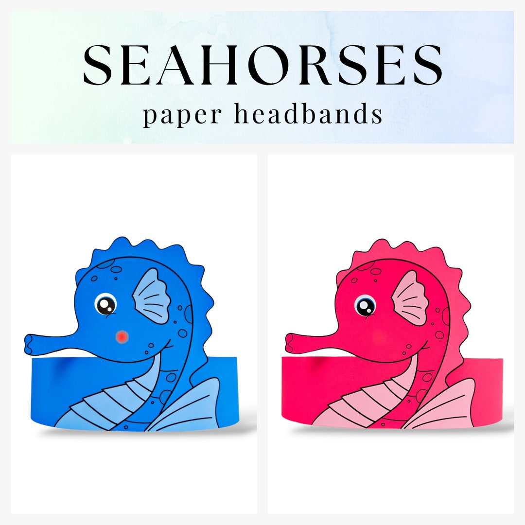 2 Seahorses Paper Crowns,seahorses Paper Hats for Kids,instant Download ...
