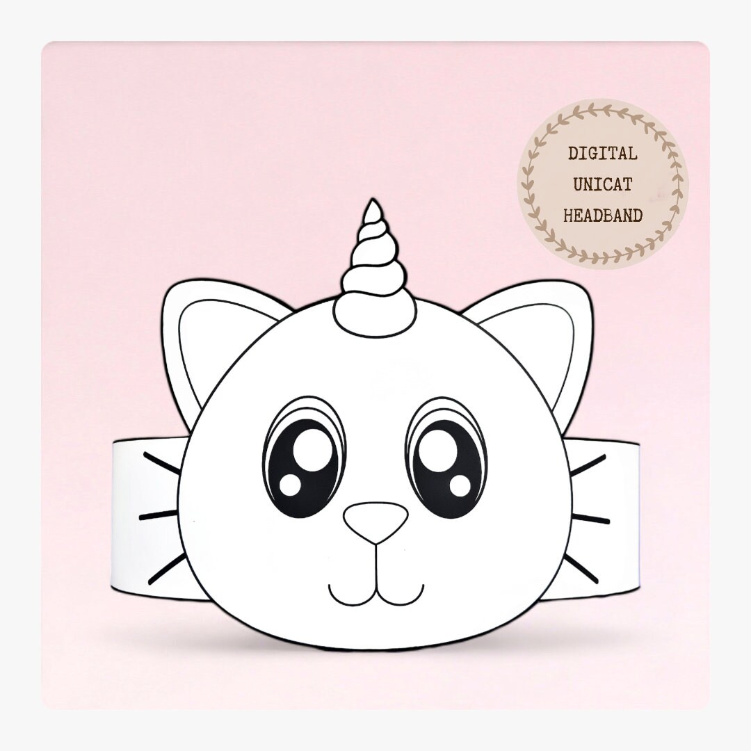 Unicat Paper Coloring Crown, Animal Paper Hat for Kids, Instant ...