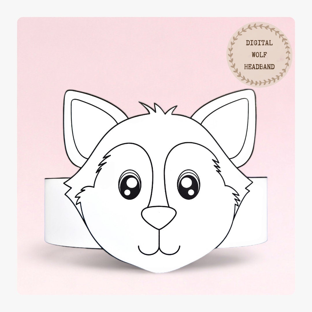 Wolf Paper Coloring Crown, Animal Paper Hat for Kids, Instant Download ...