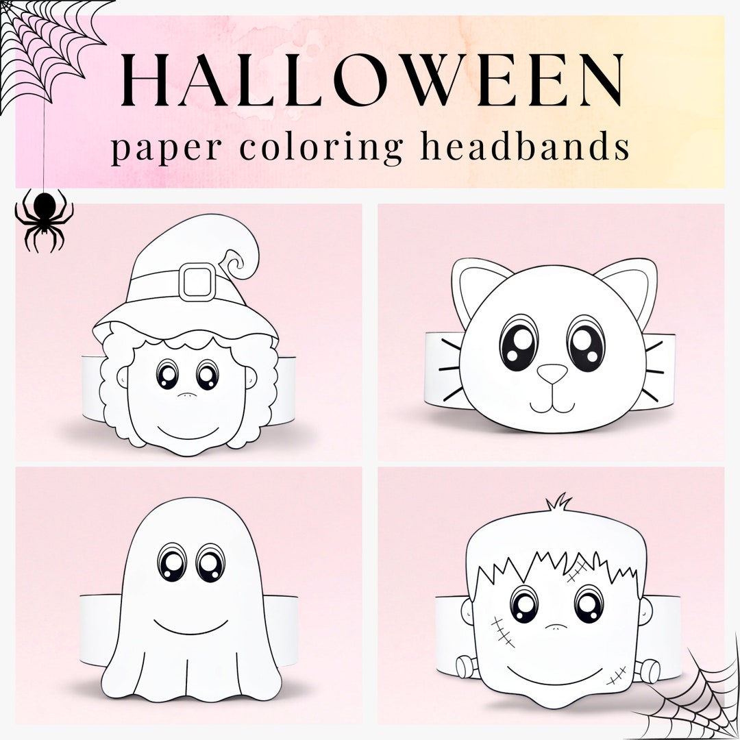 4 Halloween Paper Coloring Crowns,paper Hats for Kids,instant Download ...