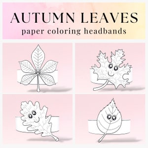 4 Autumn Leaves Paper Coloring Crowns,autumn Paper Hat for Kids,instant ...