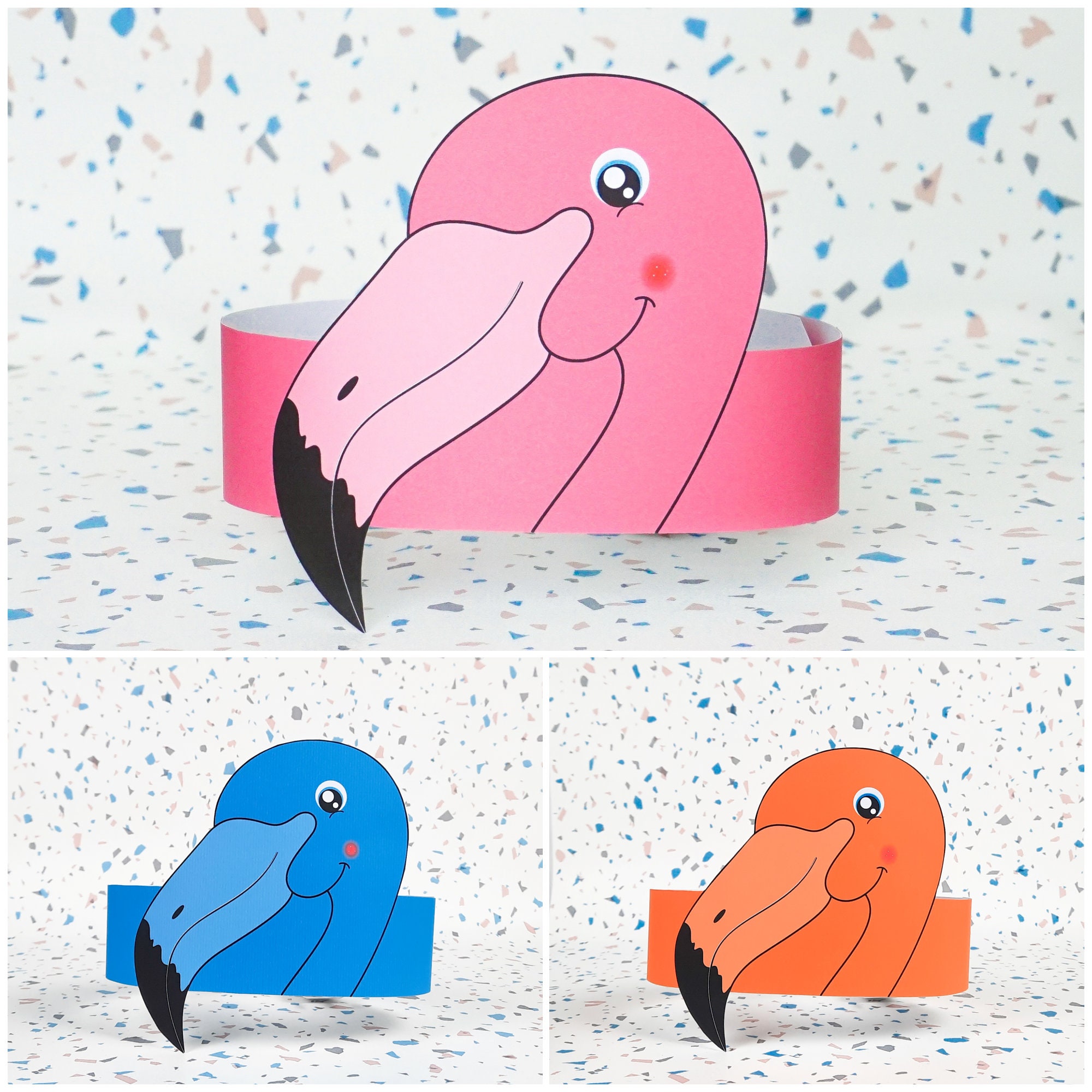 7 Flamingos Paper Crowns, Paper Hats for Kids, Instant Download Paper ...