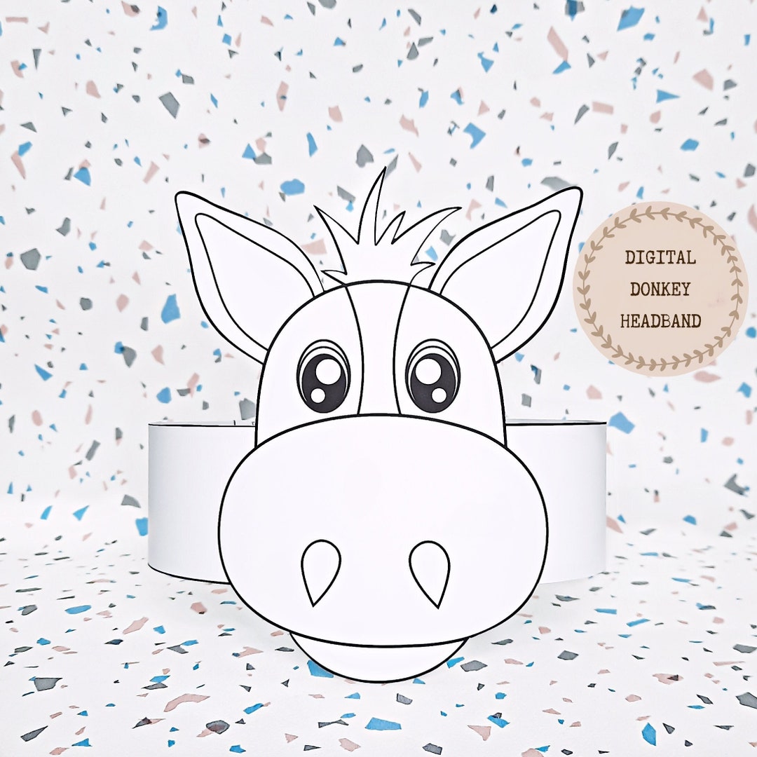 Donkey Paper Coloring Crown, Animal Paper Hat for Kids, Instant ...