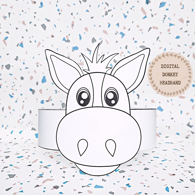 Donkey Paper Coloring Crown, Animal Paper Hat for Kids, Instant ...