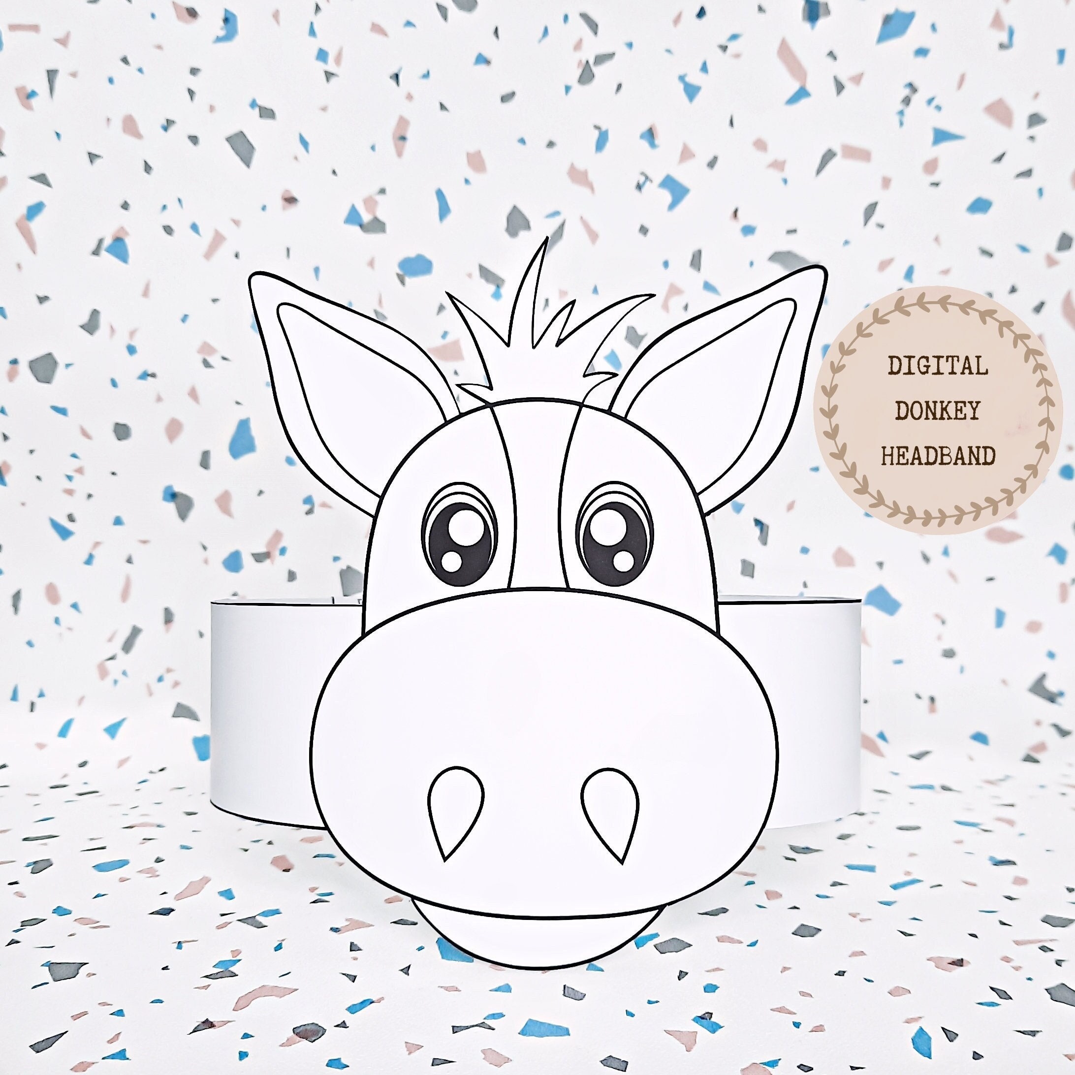 Donkey Paper Coloring Crown, Animal Paper Hat for Kids, Instant ...