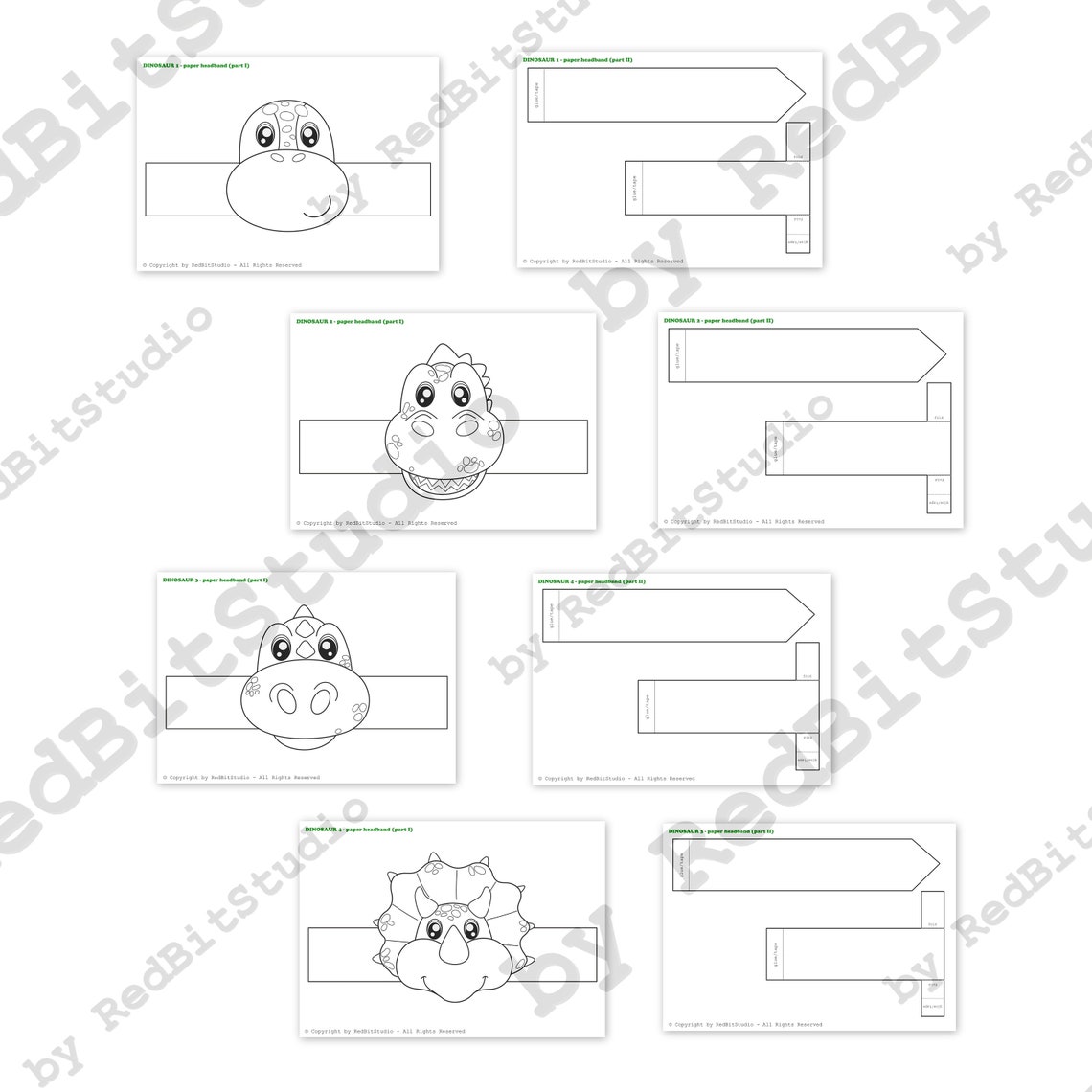 4 Dinosaur Paper Coloring Crowns Dino Paper Hats for Kids - Etsy